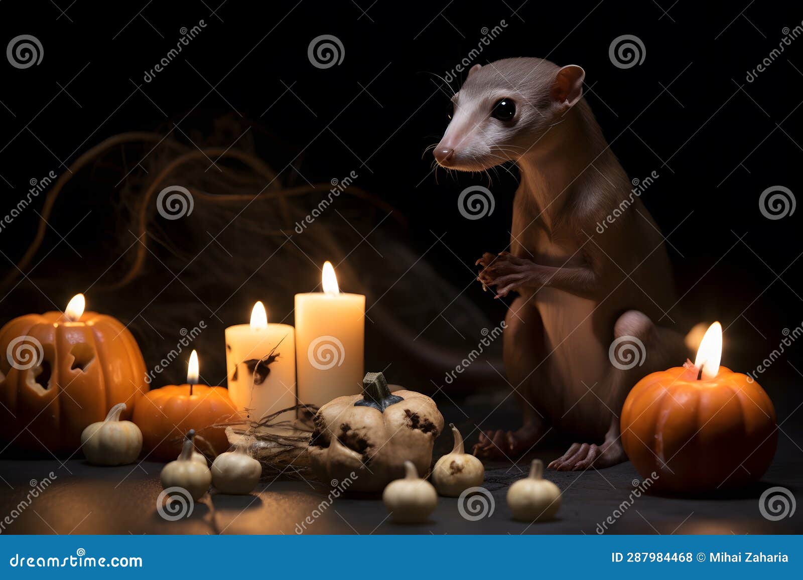Spooky Portrait of a Weasel in a Halloween Setup in Studio, Dramatic ...