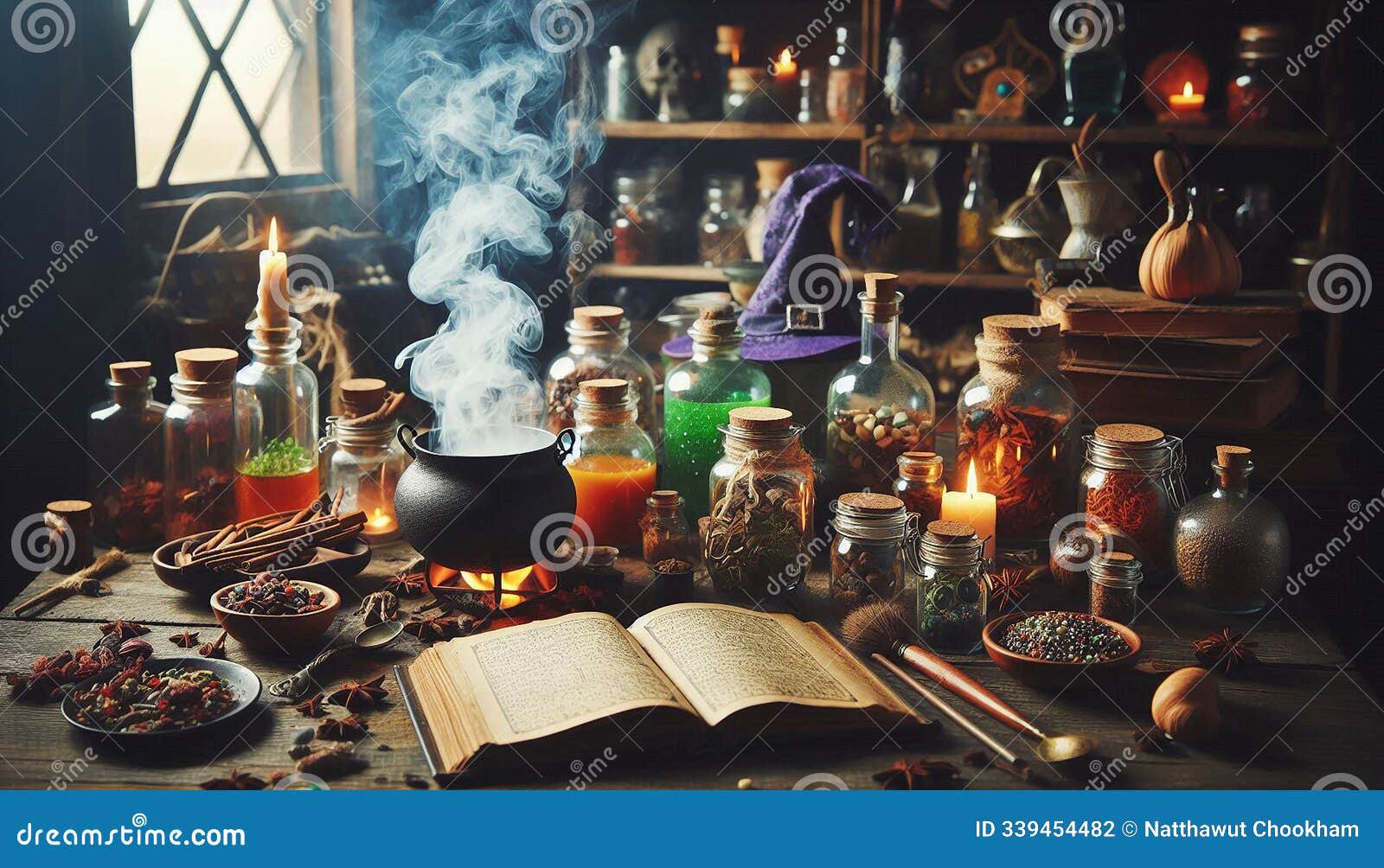 Spooky Potion Making in a Witches Laboratory Stock Illustration ...