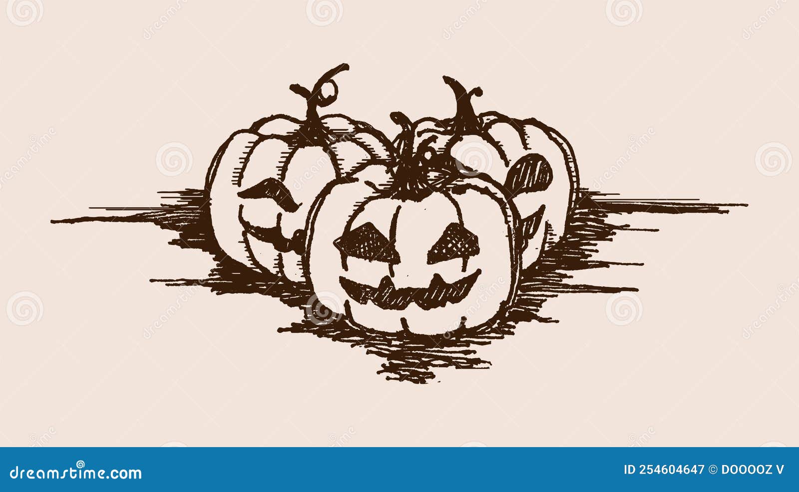 Spooky Pumpkin Halloween Hand Drawing Stock Vector - Illustration of ...