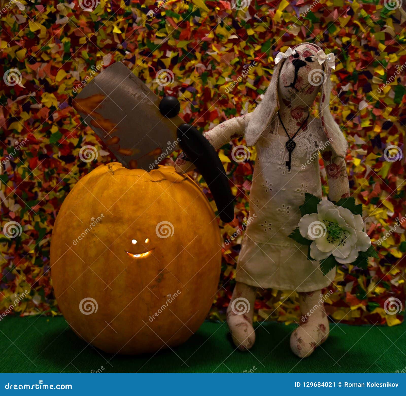 Spooky Rabbit Threatening the Life of an Innocent Pumpkin Stock Image ...