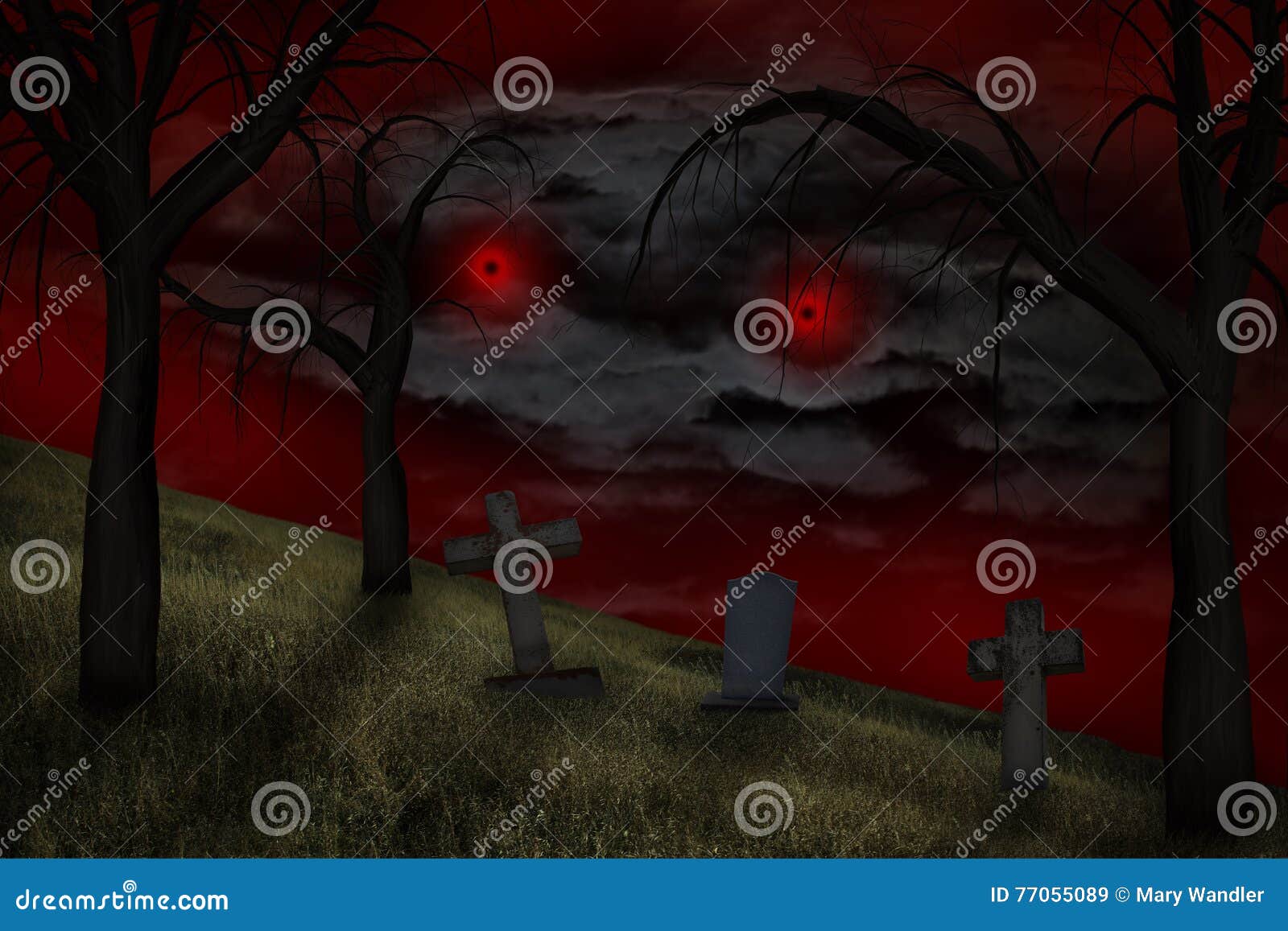 Spooky red eyes in the sky stock illustration. Illustration of spooky ...