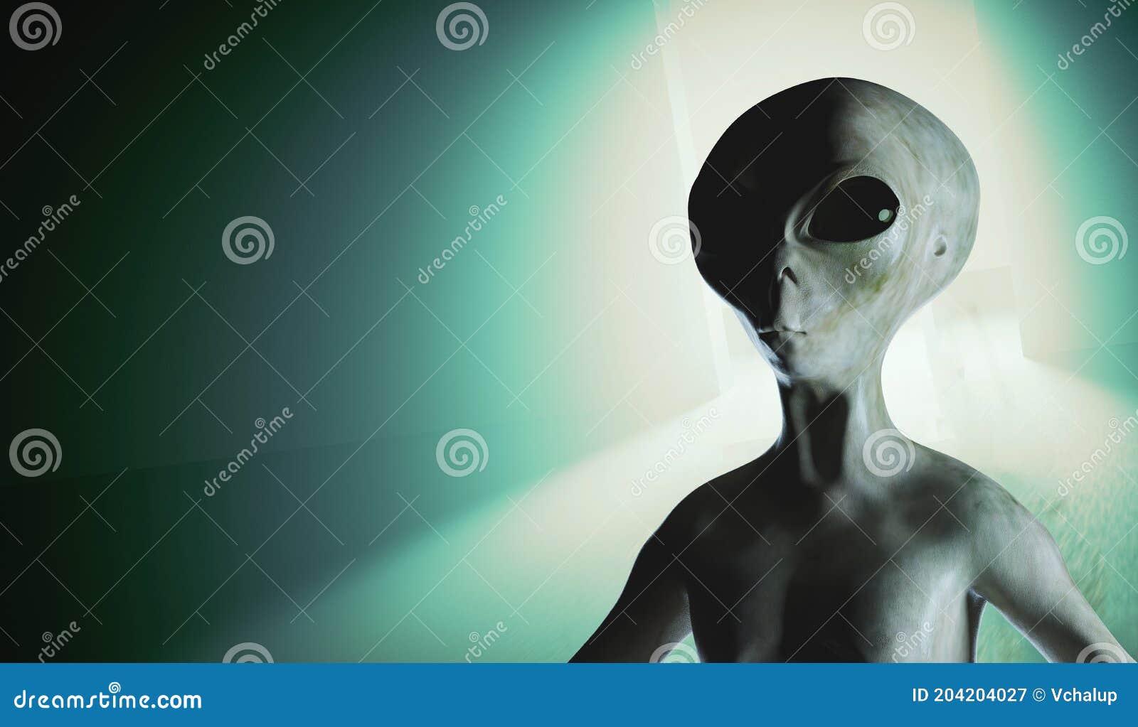 Spooky Silhouettes of Aliens and Bright Light in Background. 3D ...
