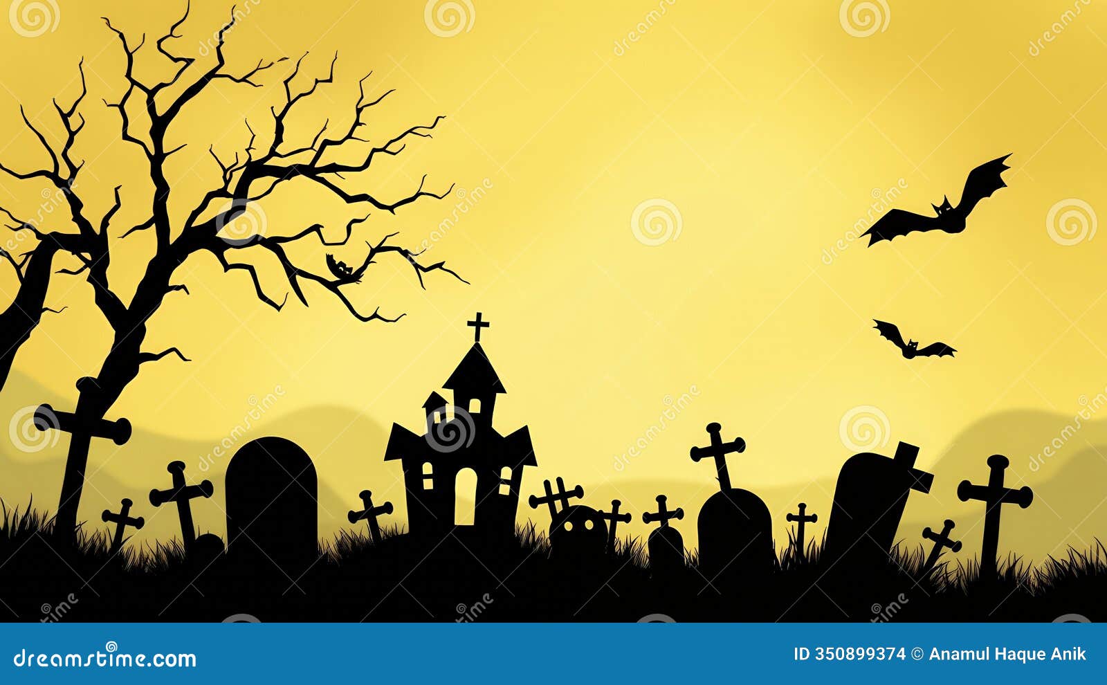 Spooky Silhouettes of a Graveyard at Sunset Stock Illustration ...