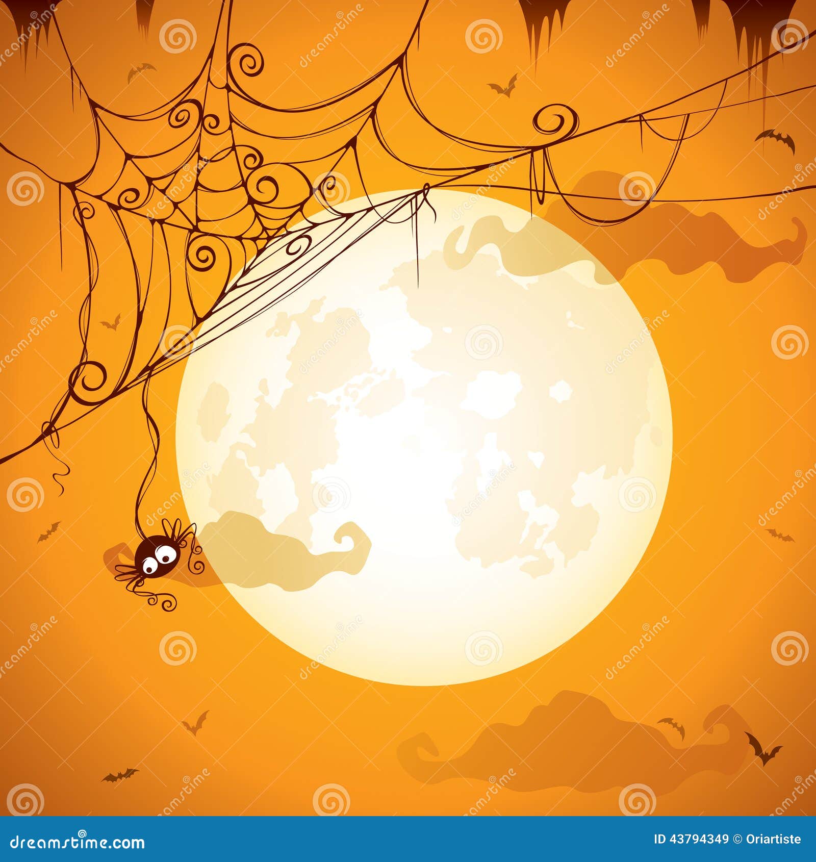 Spooky spider web stock vector. Illustration of moon - 43794349