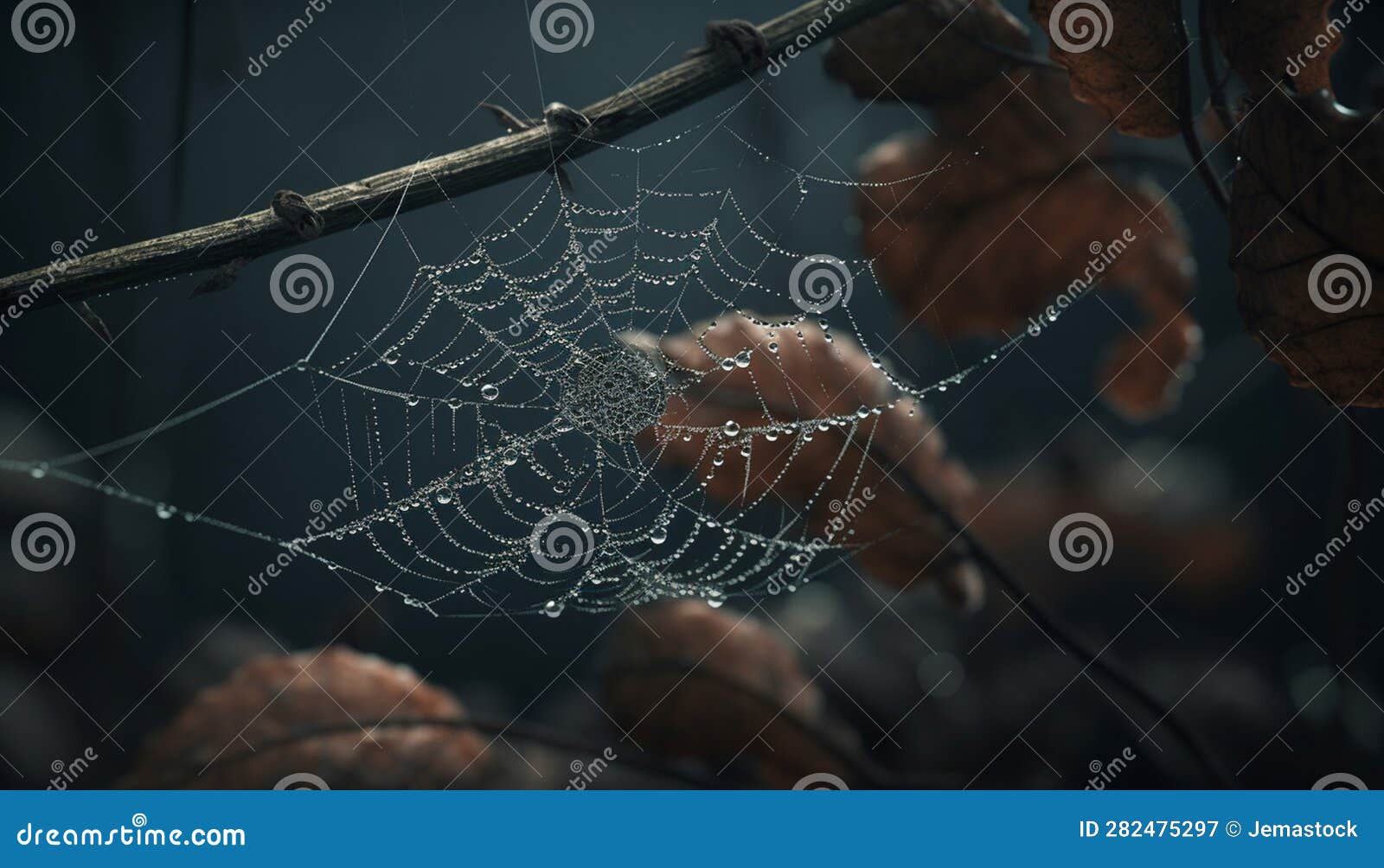 Spooky Spider Web Traps Dew Drops in Autumn Forest Mystery Generated by ...