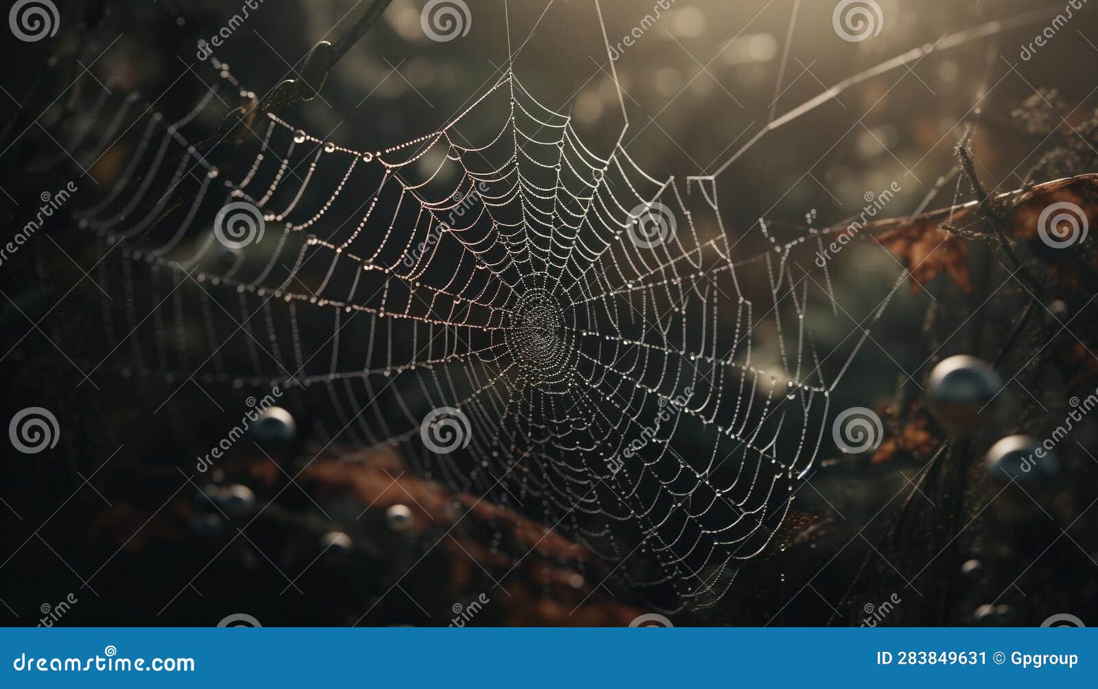 Spooky Spider Web Traps Dew Drops in Autumn Generated by AI Stock ...