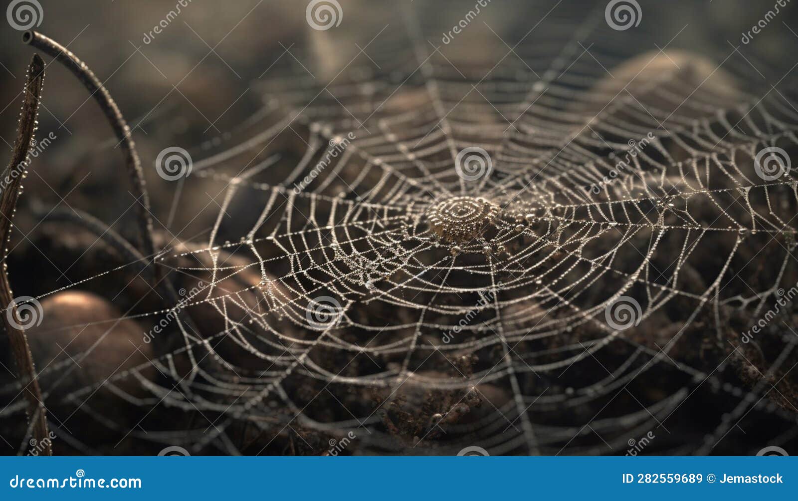 Spooky Spider Web Traps Dew Drops in Intricate Autumn Pattern Generated ...