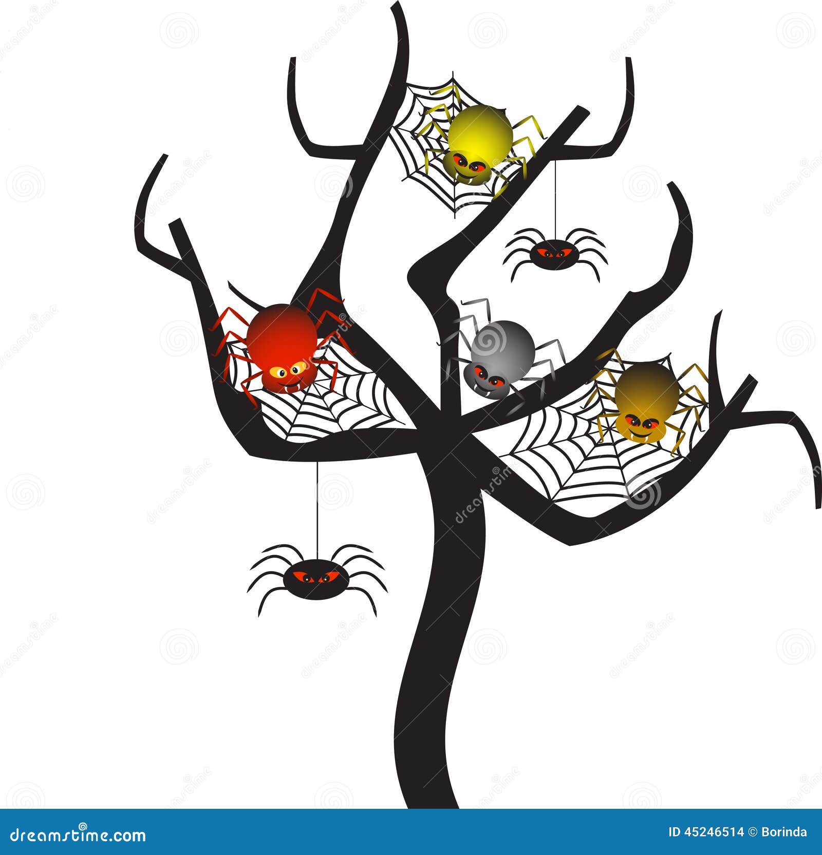 Spooky Spider Webs Tree, Tree Vector Stock Illustration - Illustration ...