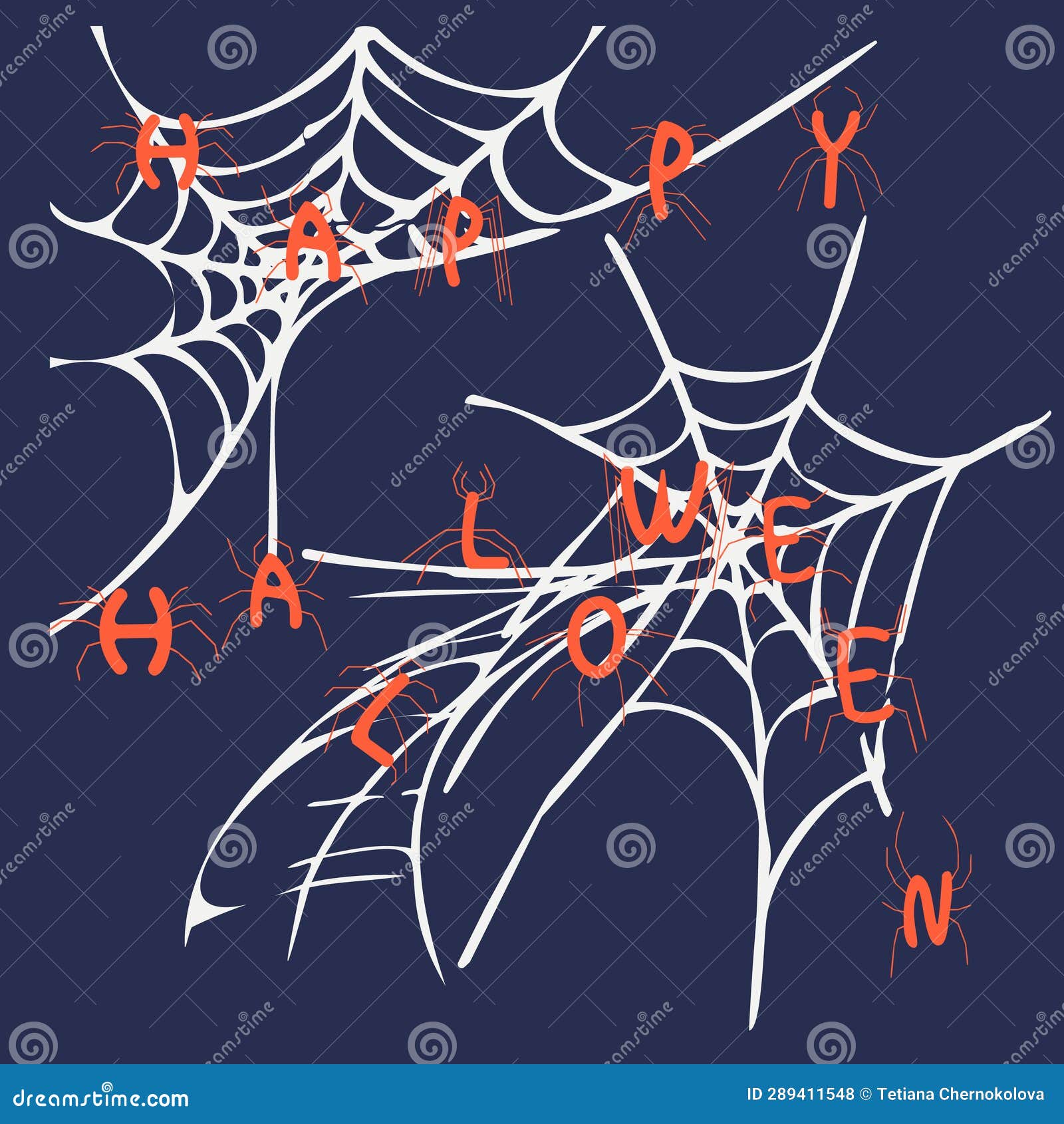 Spooky Spiders Spell Happy Halloween Stock Vector - Illustration of ...