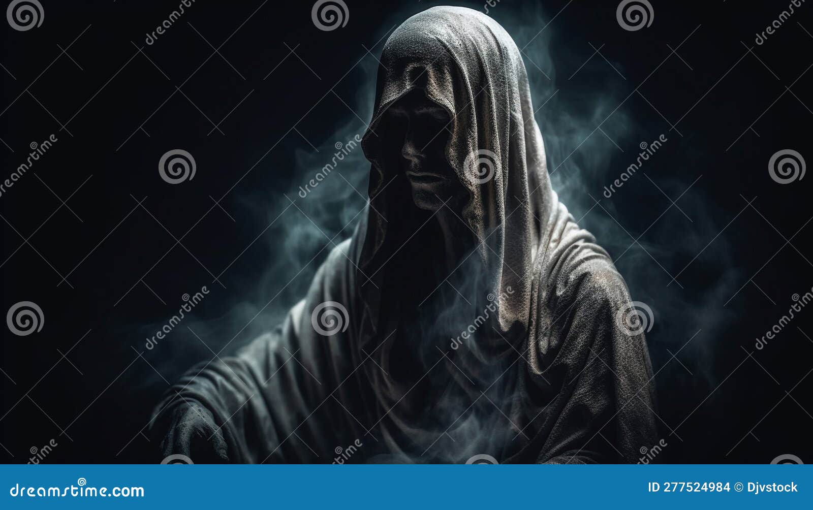 Spooky Statue of a Praying Ghost in a Gothic Cemetery Generated by AI ...