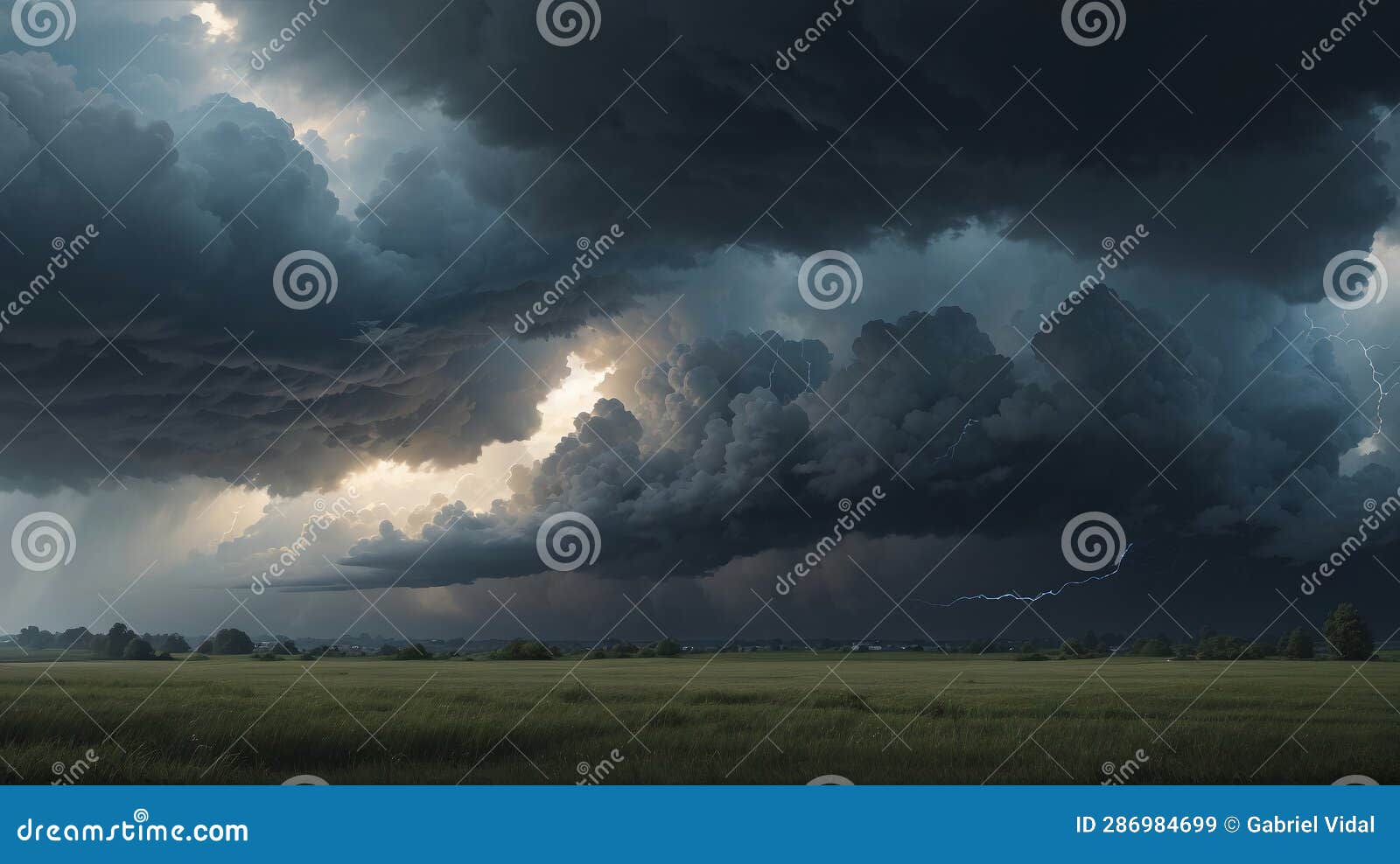 Spooky Storm Clouds Landscape with Lightnings Stock Illustration ...
