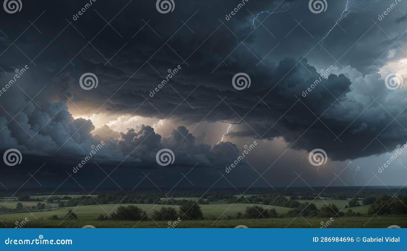 Spooky Storm Clouds Landscape with Lightnings Stock Illustration ...