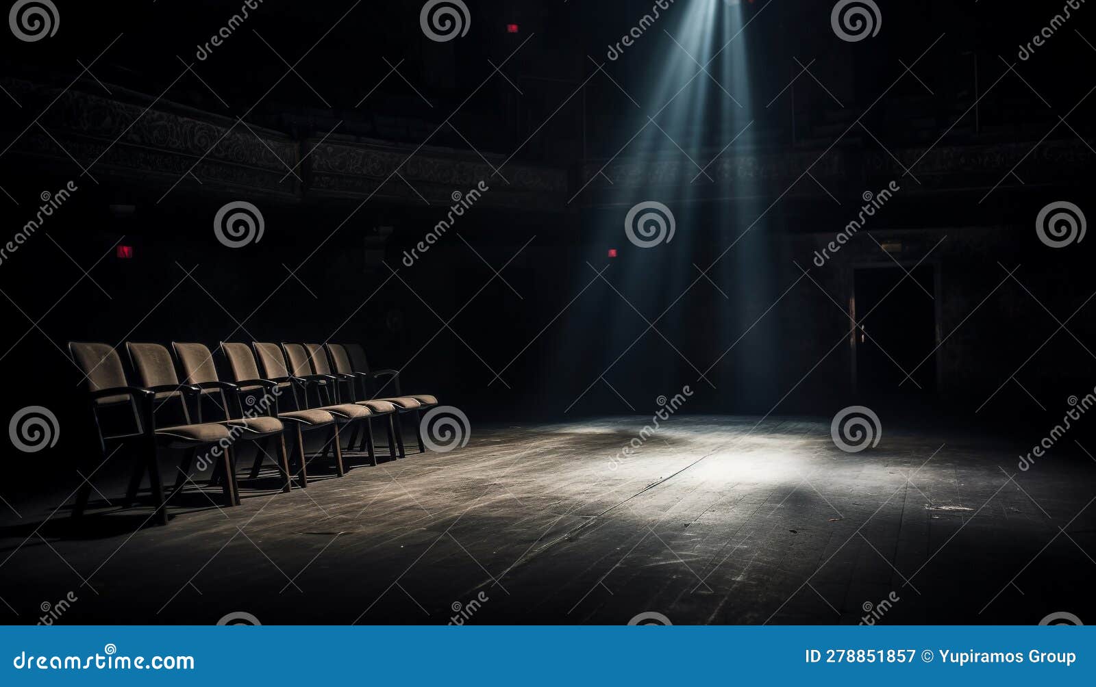 Spooky Theater Stage Illuminated by Glowing Searchlight on Empty Night ...