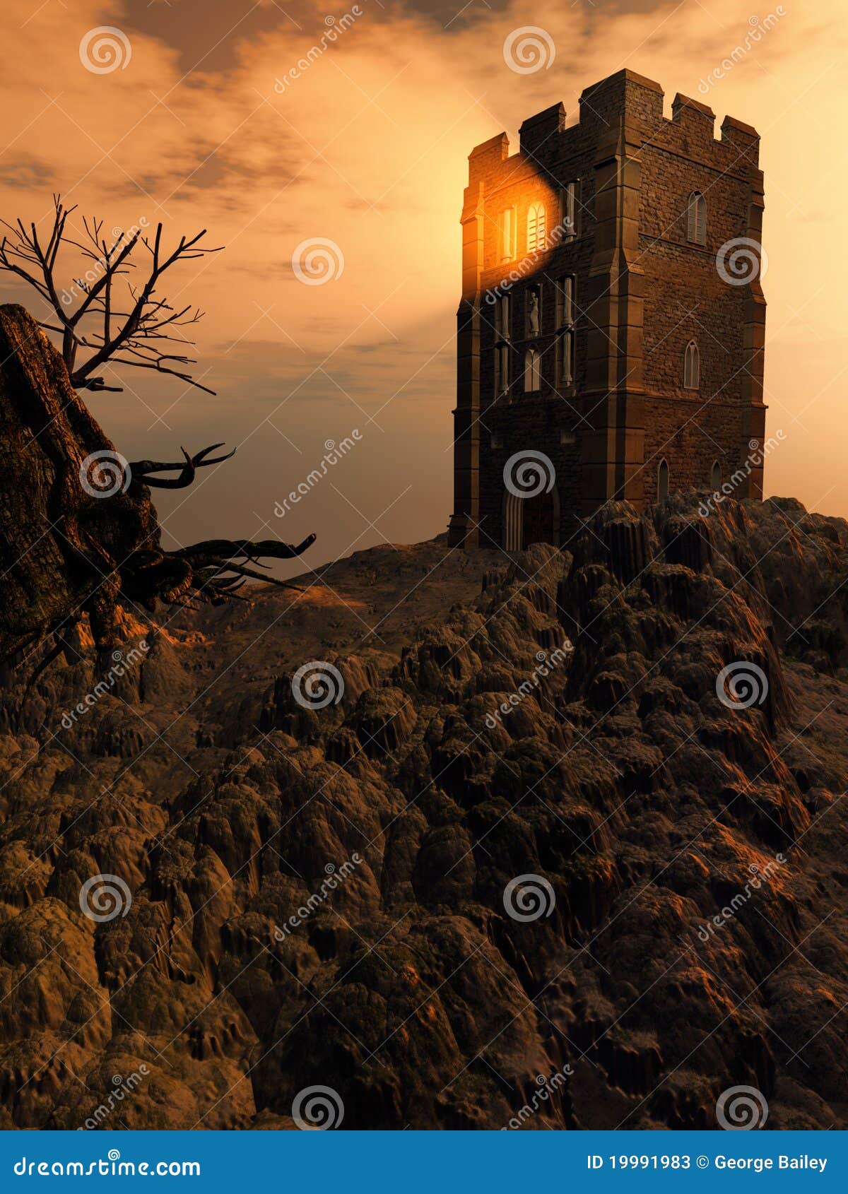 Spooky Tower stock illustration. Illustration of mountain - 19991983
