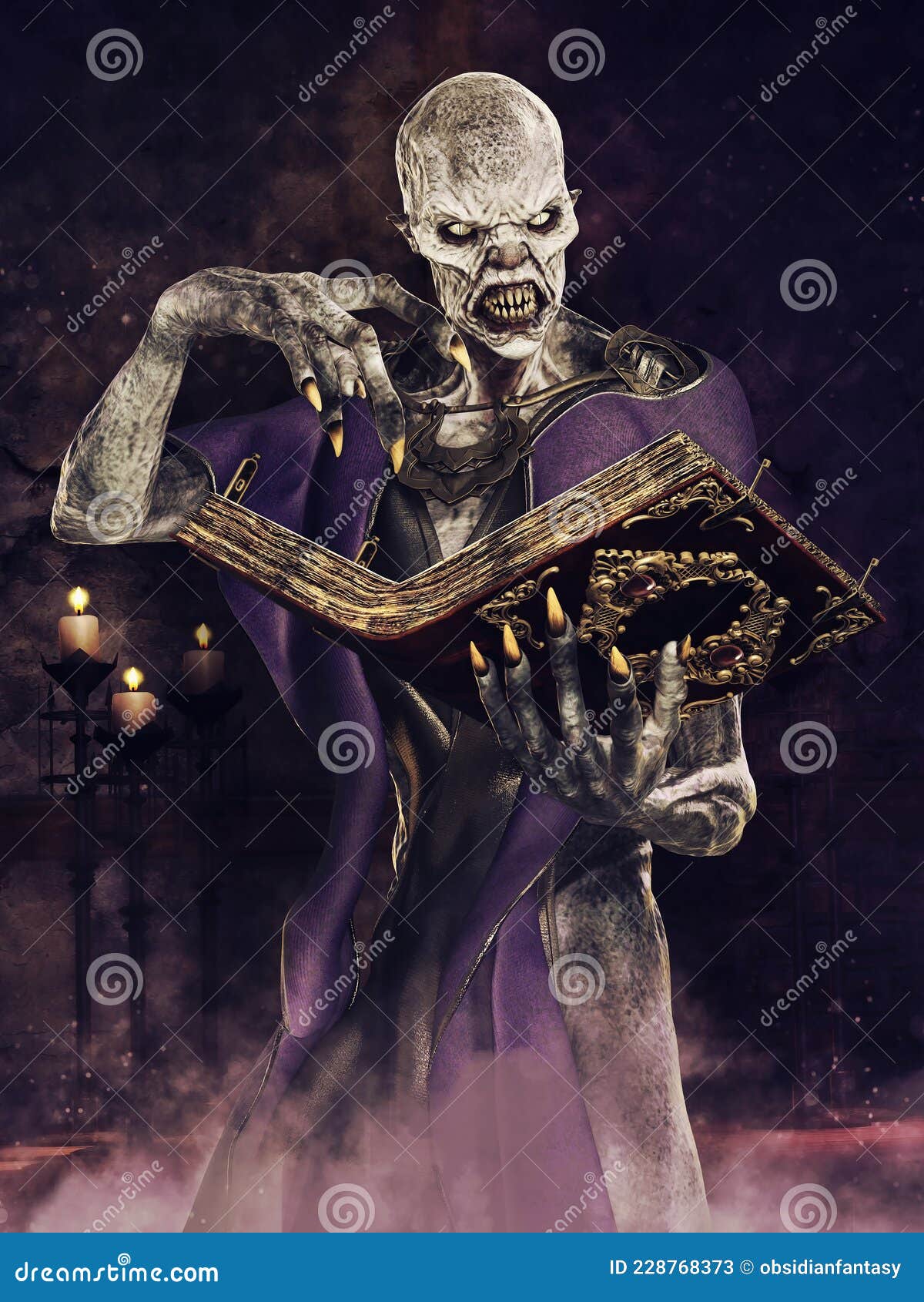 Undead Sorcerer with a Magic Book Stock Illustration - Illustration of ...