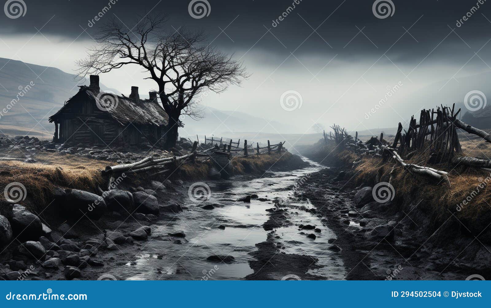 A Spooky Winter Night, an Old Abandoned Hut in the Forest Generated by ...