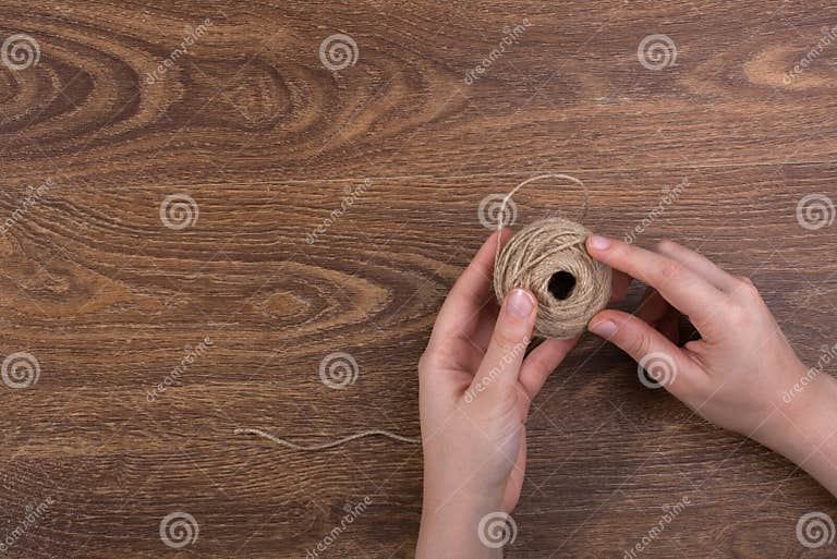 Roll of Brown Linen String on Brown Background Stock Image - Image of ...