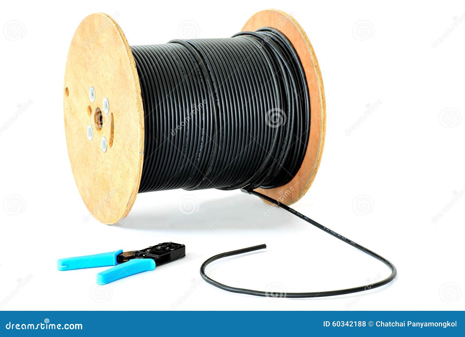 Spool of cable and plier stock photo. Image of isolated - 60342188