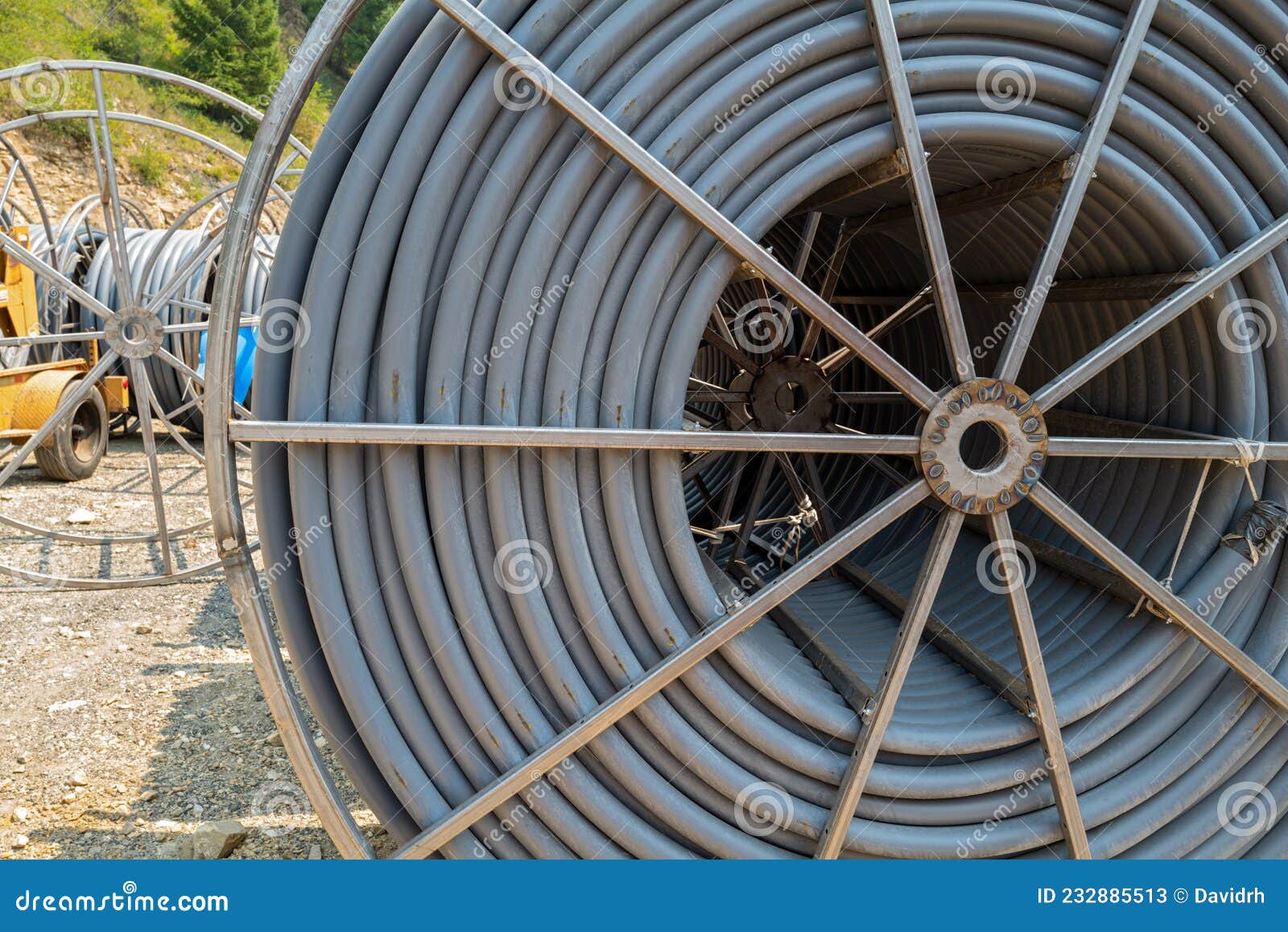 Spool of Conduit at a Worksite by the Side of the Road Stock Image ...