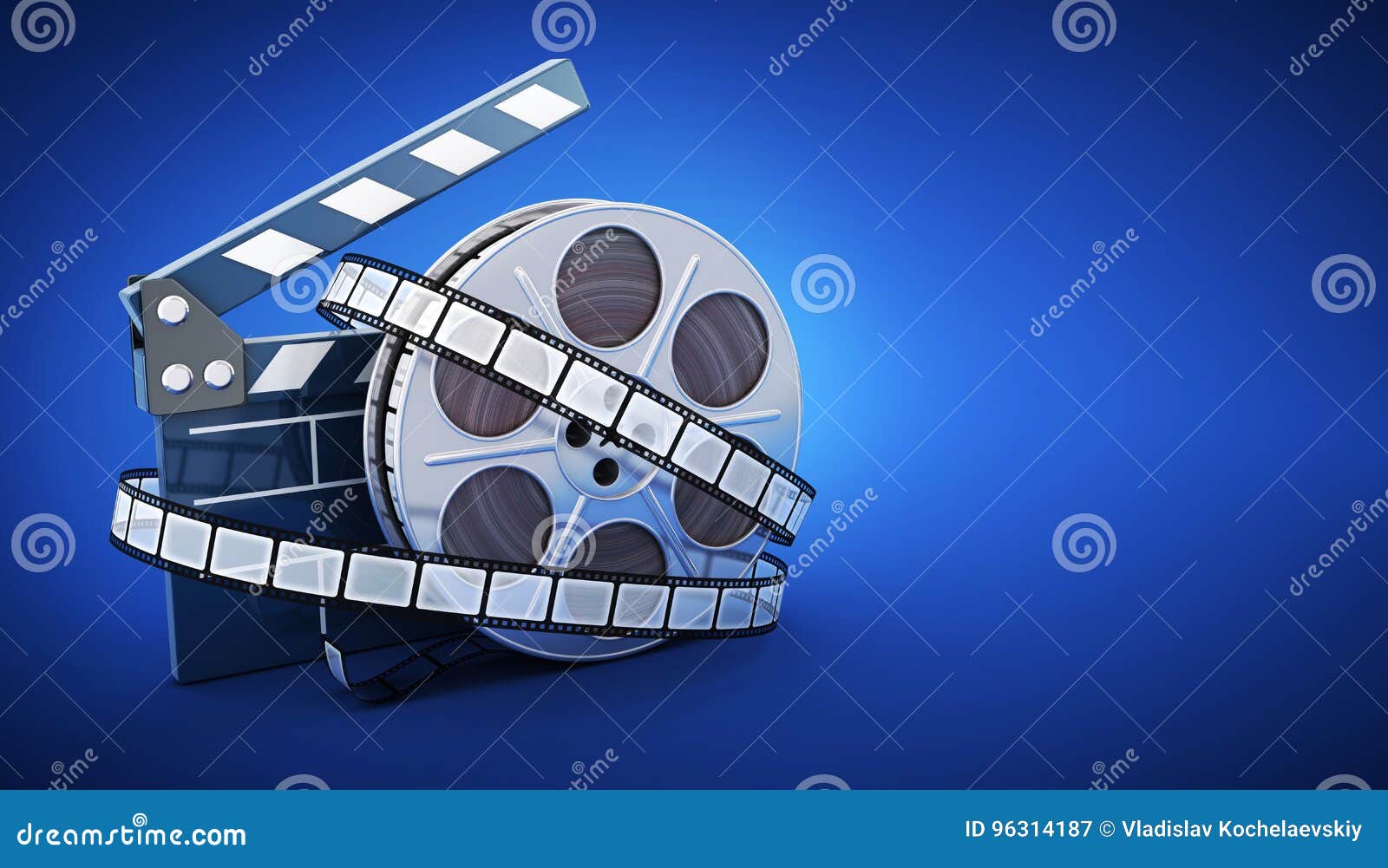 Spool and Film on Blue Background Stock Illustration - Illustration of ...