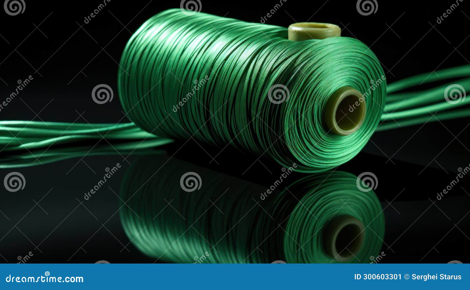 A Spool of Green Thread on a Black Surface with Reflection, AI Stock ...