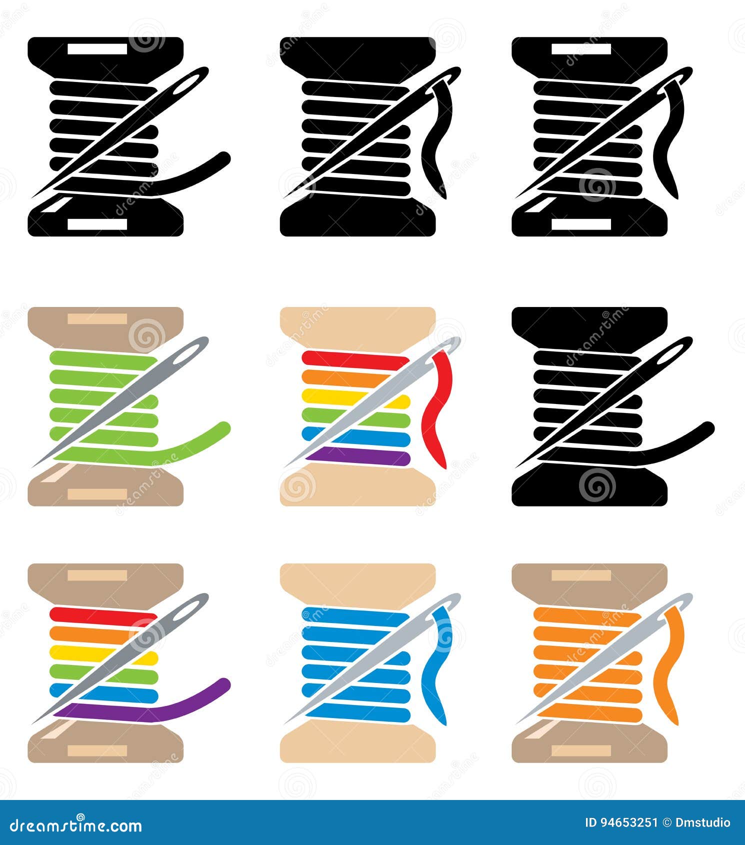 Spool Icons With Sewing Needle And Thread. Vector | CartoonDealer.com ...