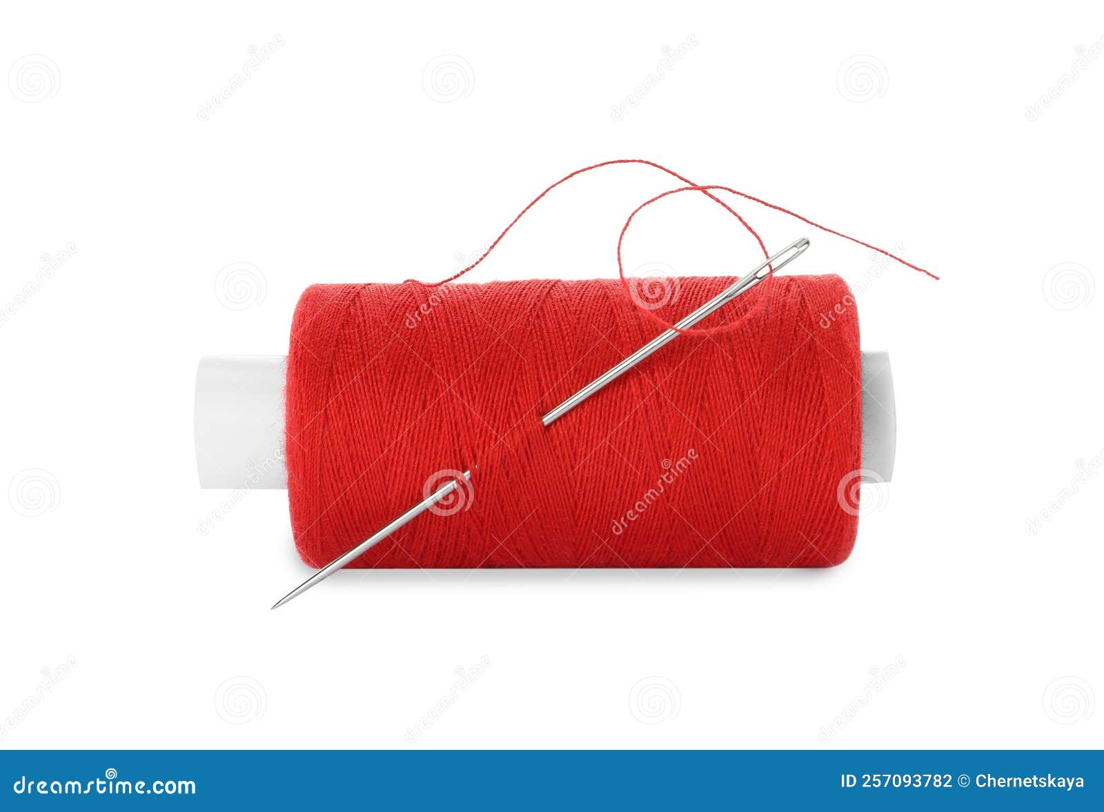 Spool of Red Sewing Thread with Needle Isolated on White Stock Photo ...
