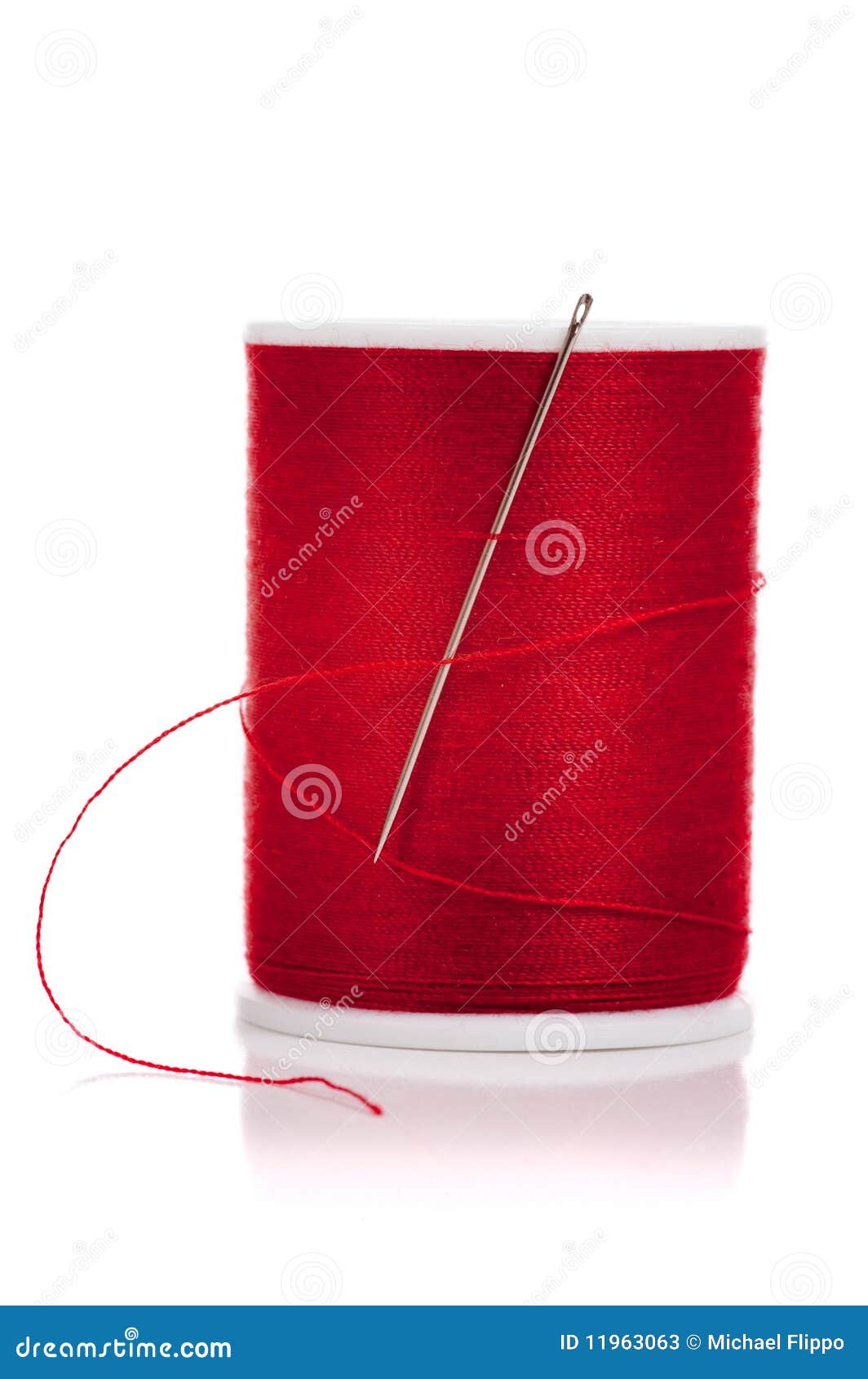Spool Of Red Thread And Needle On White Royalty-Free Stock Photography ...