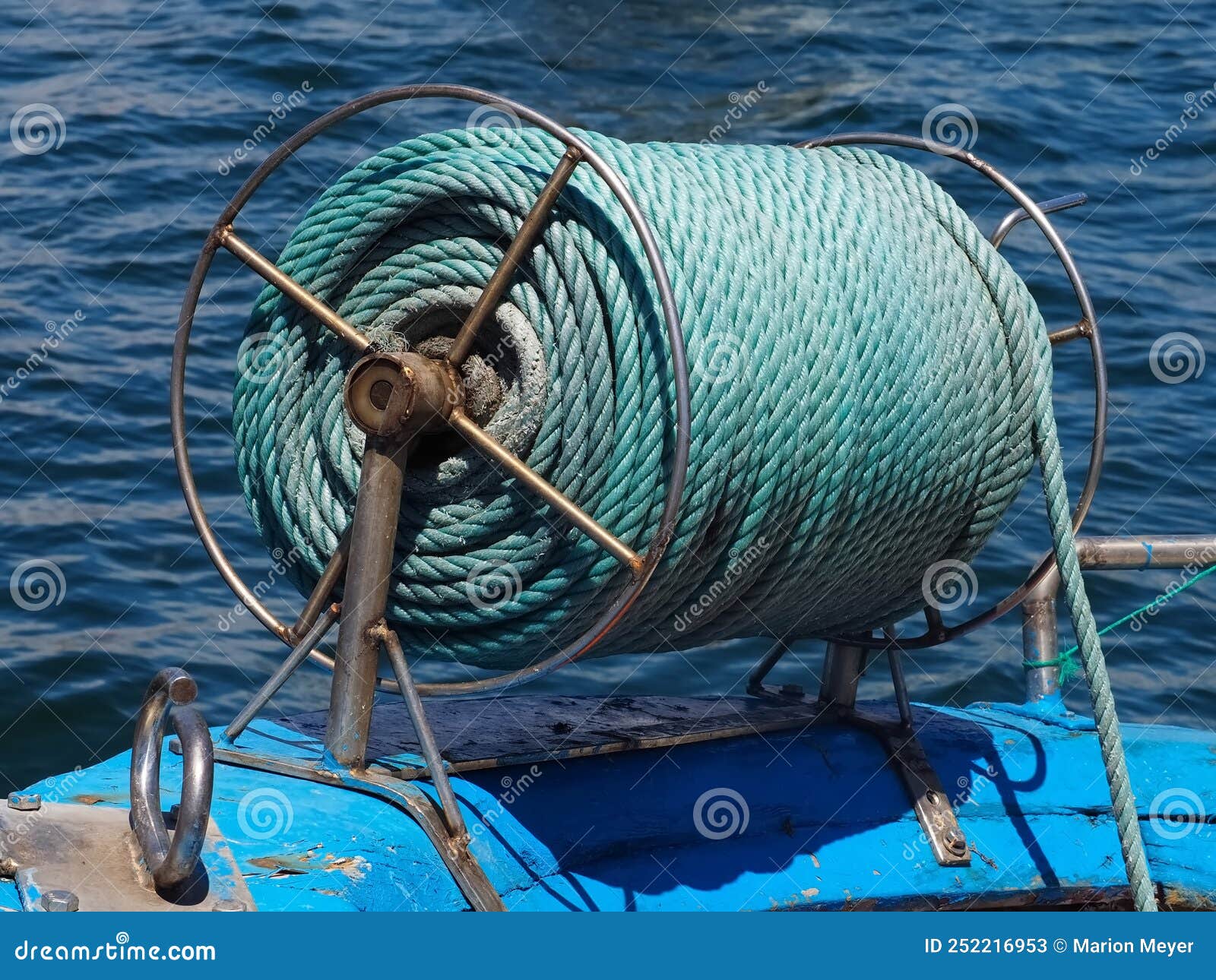 Spool with a Blue Rope To Catch Fish on an Boat Stock Image - Image of ...