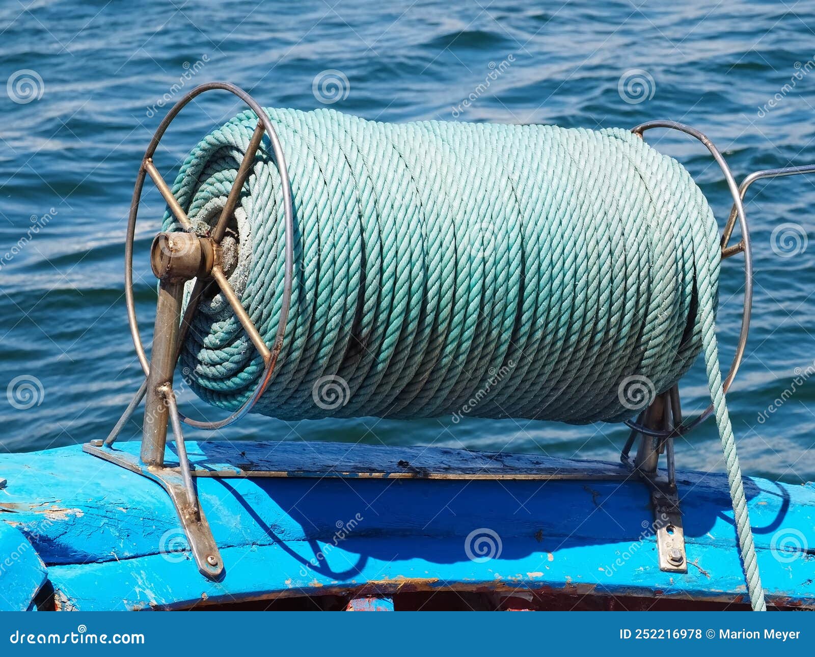 Spool with a Blue Rope To Catch Fish on an Boat Stock Photo - Image of ...