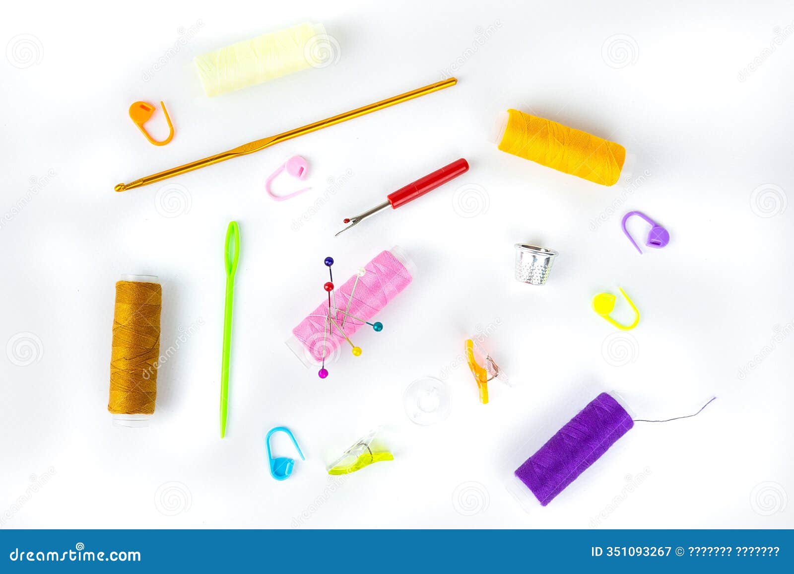 Sewing Thimbles, Bobbin and Needle Stock Image - Image of handmade ...