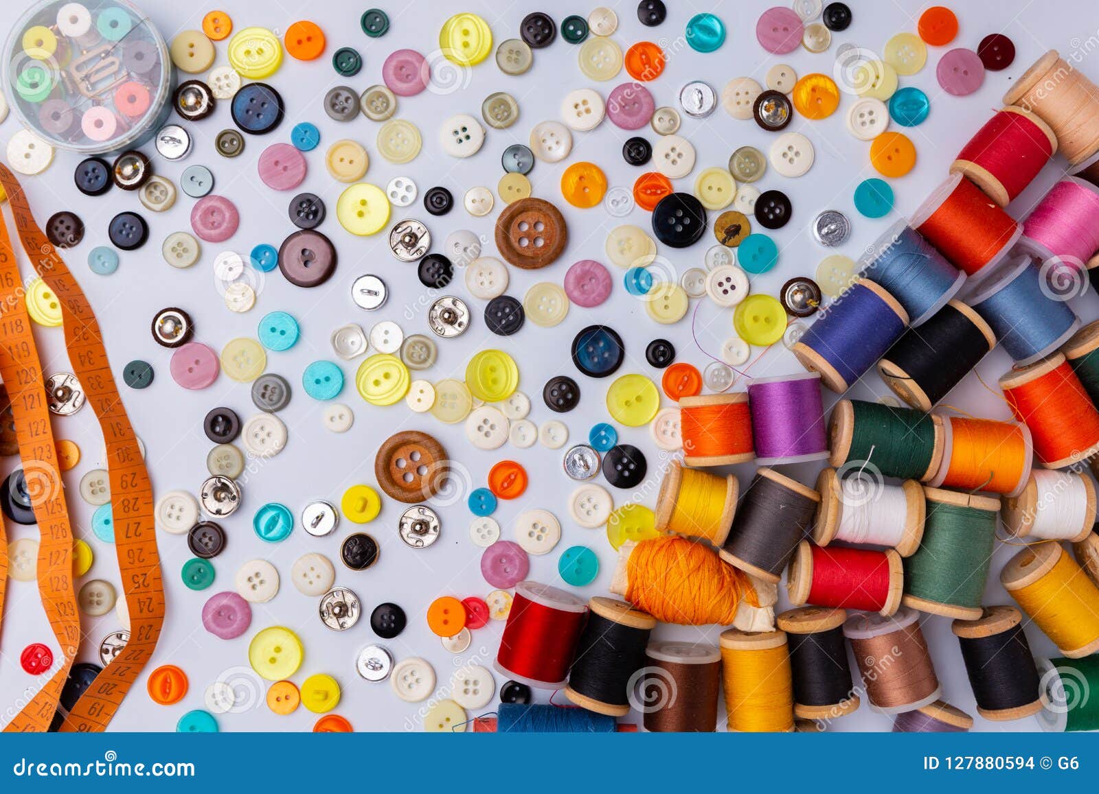 Spool of Sewing Threads and Buttons Different Colors and Types Stock ...