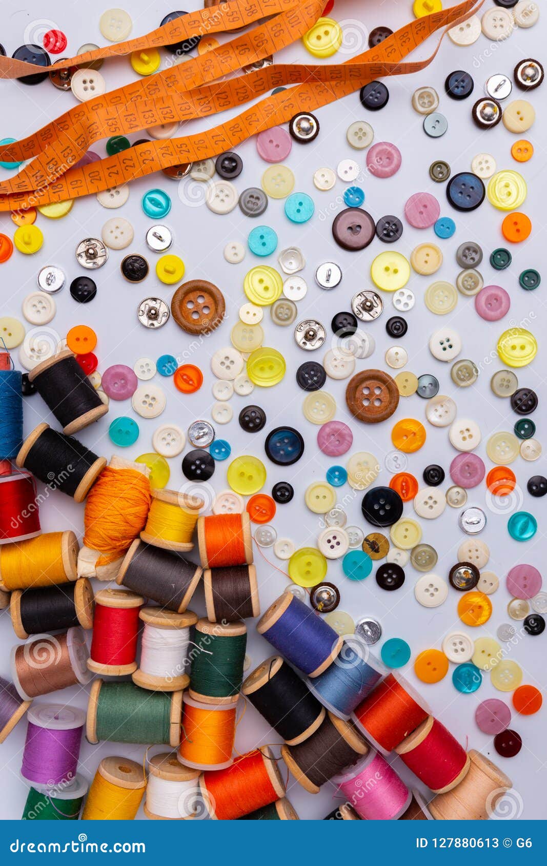 Spool of Sewing Threads and Buttons Different Colors and Types Stock ...