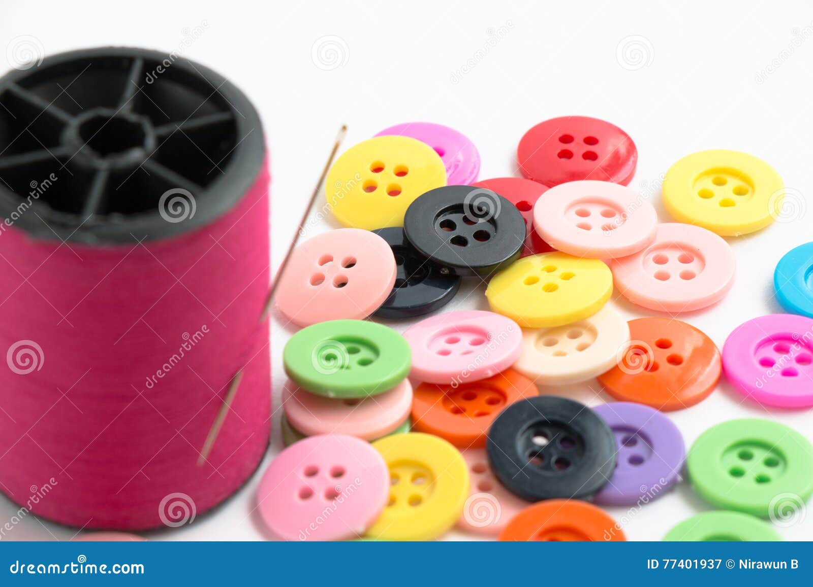 Spool of Thread and Buttons, Sew Instrument on White Ba Stock Image ...