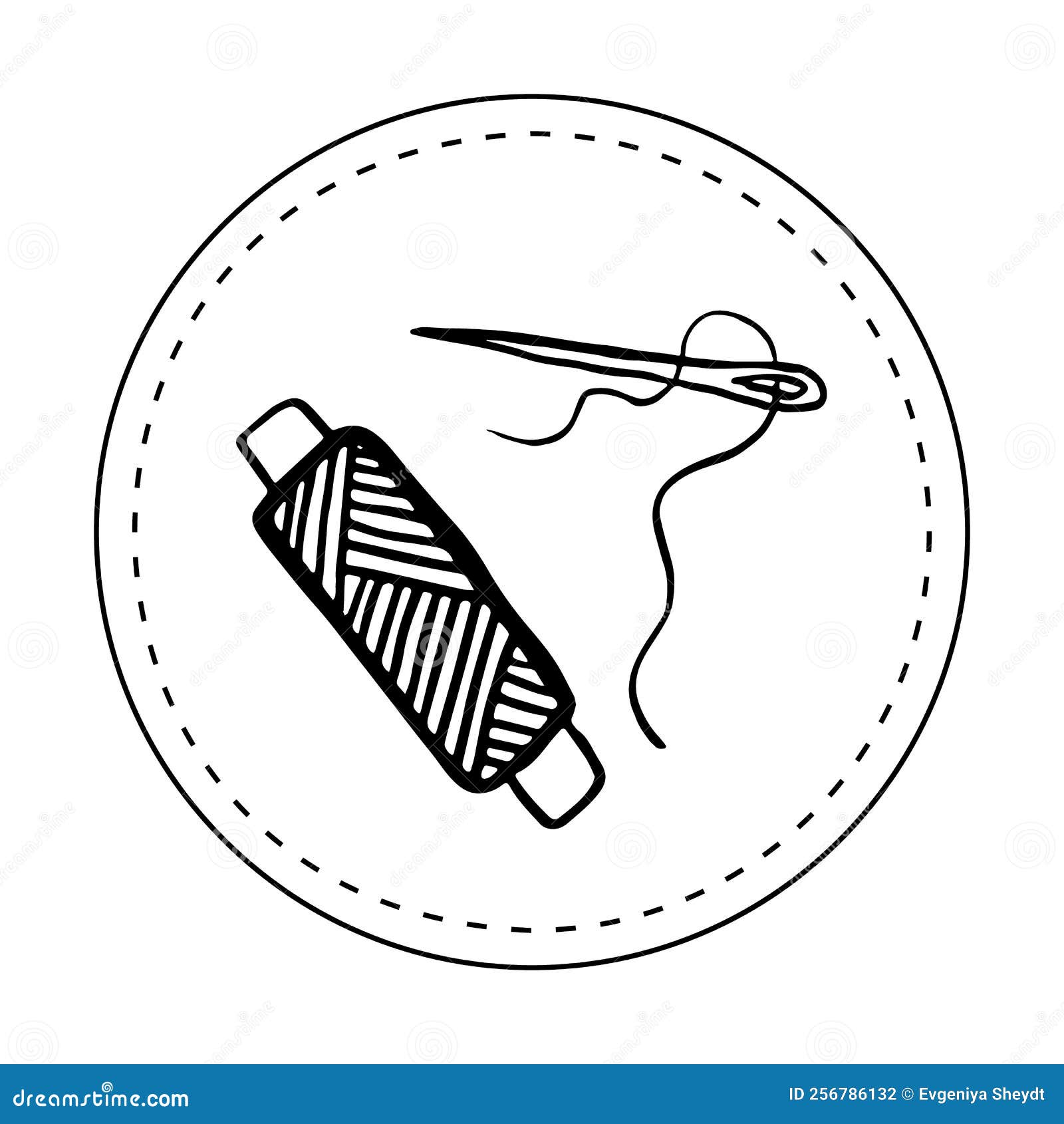 Spool of Thread and Needle Doodle Vector Illustration. Sketch ...