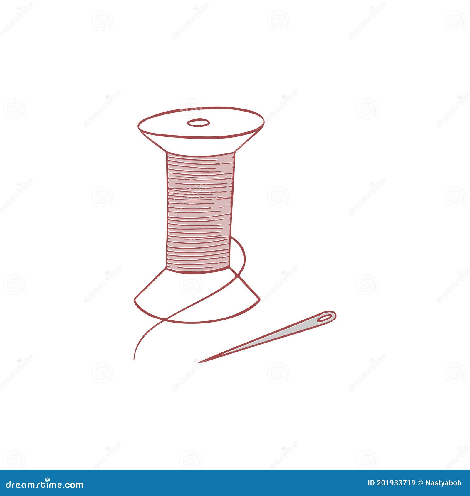 Spool of Thread and Needle Isolated on White Background. Stock Vector ...