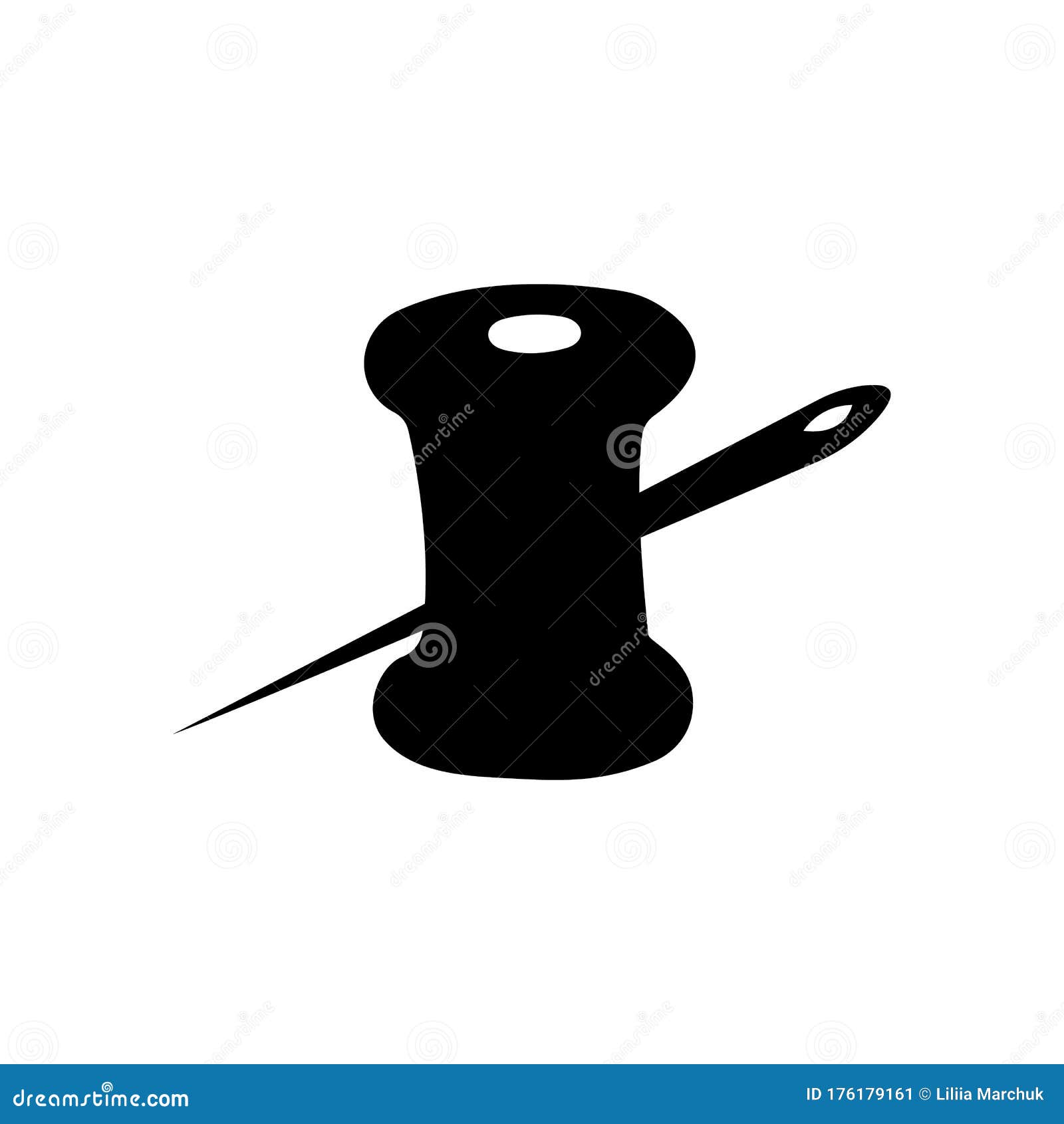 Silhouette Spool Of Thread, Stuck Needle. Outline Sewing Icon. Black ...