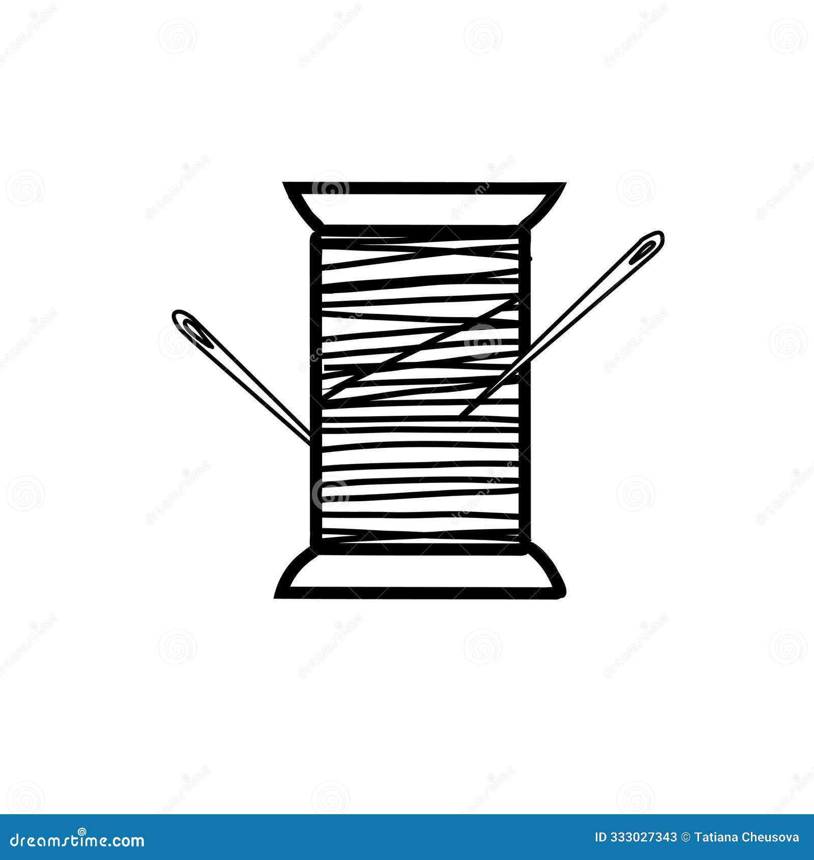 Spool of Thread with Needles Stuck in. Hand Drawn Vector Illustration ...