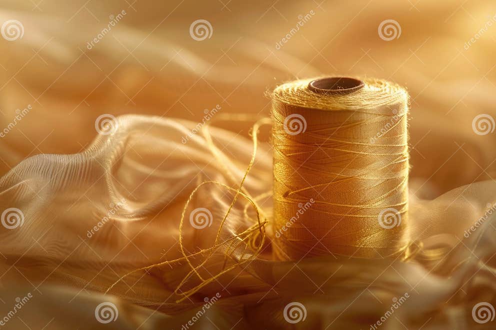 A Spool of Thread Sits on a Piece of Cloth, Ready for Use Stock Photo ...