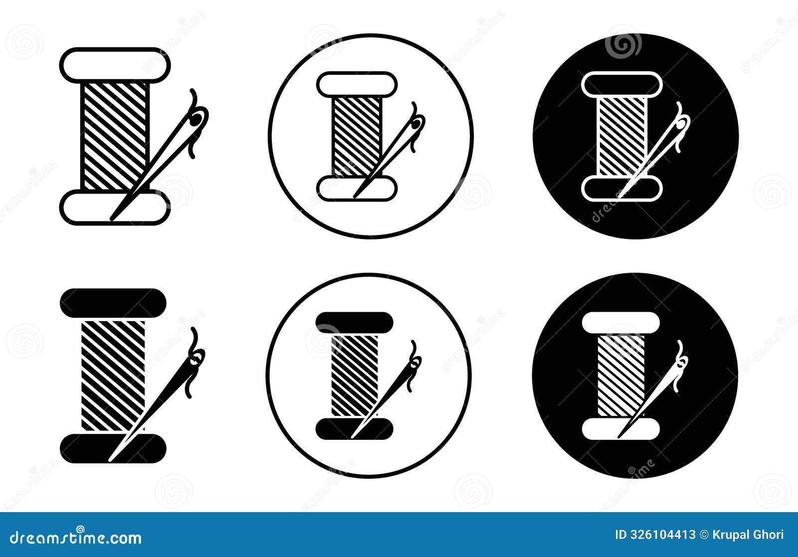 Spool of Thread Symbol Icon Sign Collection in White and Black Stock ...