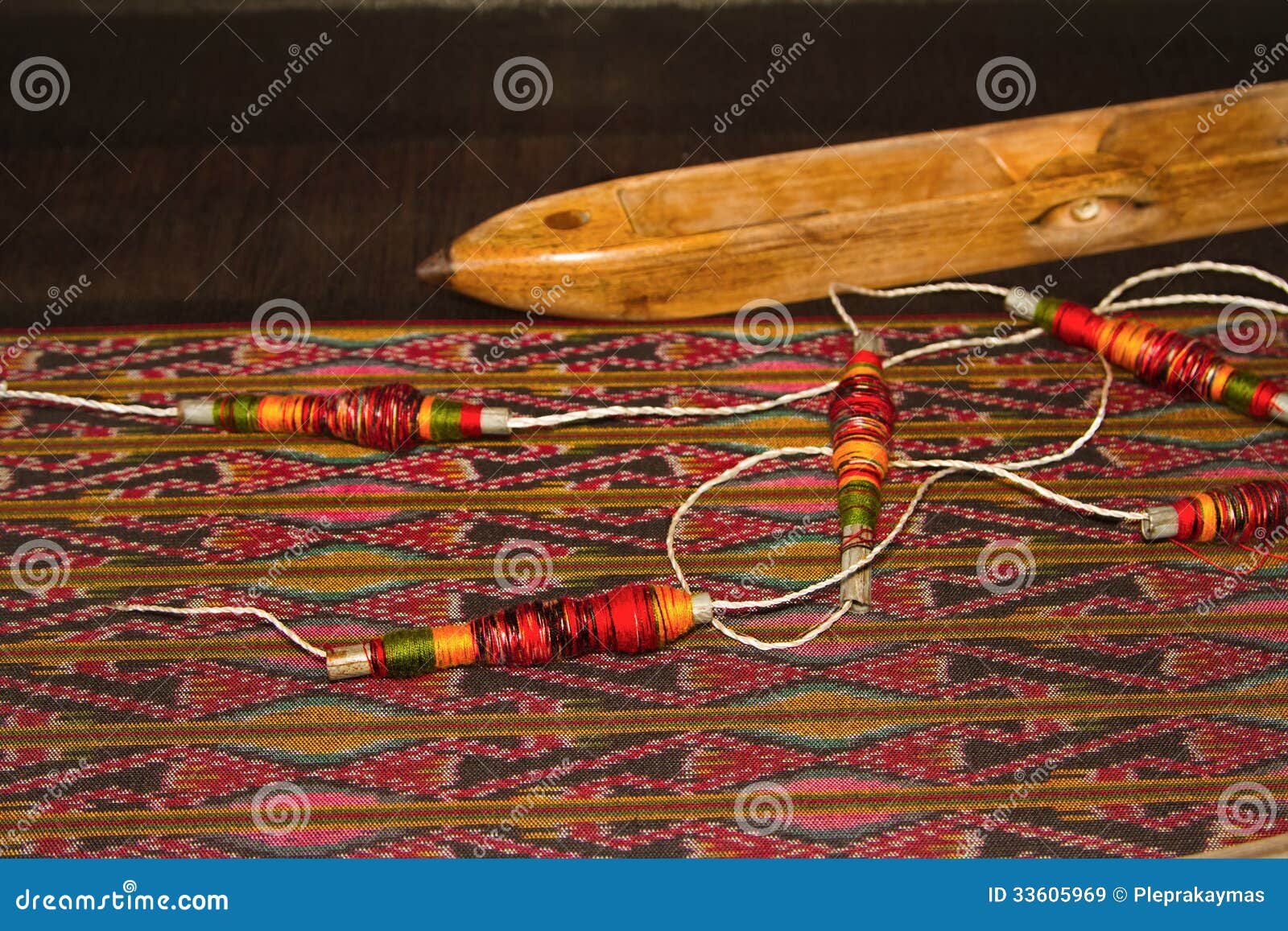 Spool of Thread and Wooden Bobbin Thai Traditional Cloth Weavin Stock ...