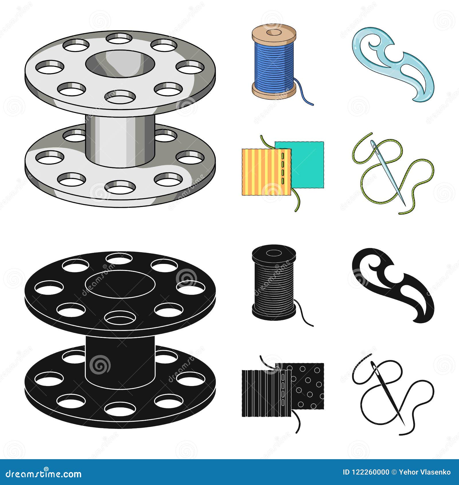 A Spool with Threads, a Needle, a Curl, a Seam on the Fabric.Sewing or ...