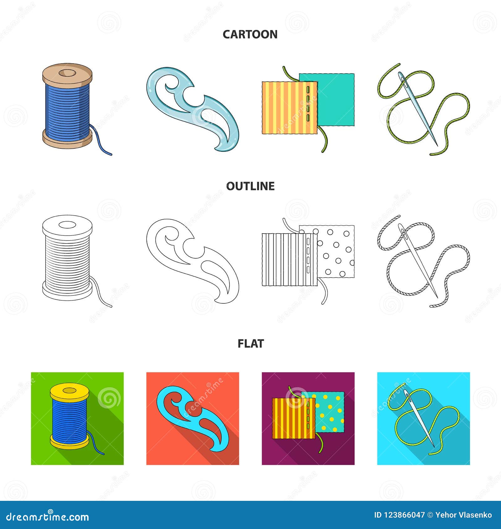 A Spool with Threads, a Needle, a Curl, a Seam on the Fabric.Sewing or ...