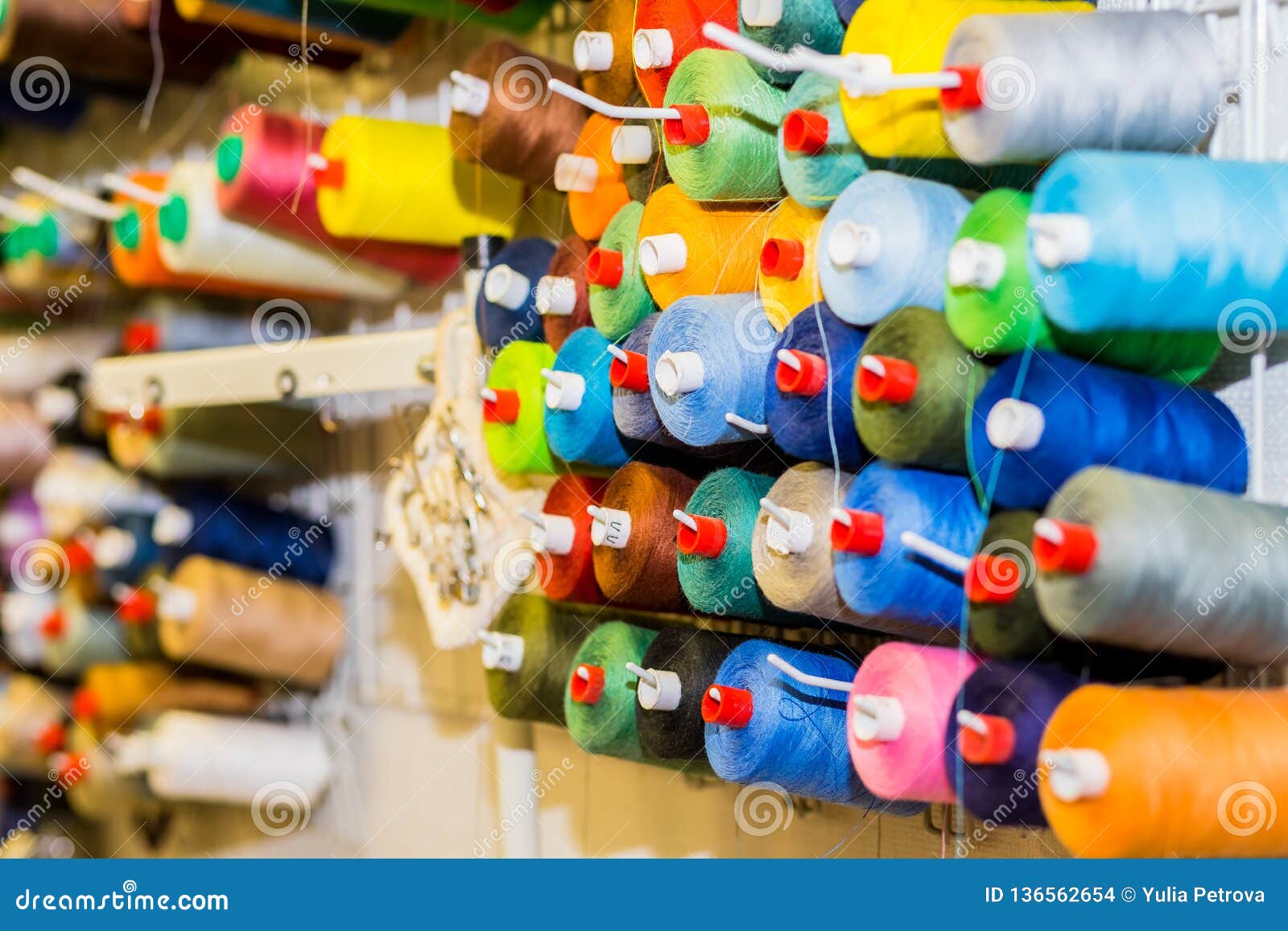 Spools of Colorful Thread in Sewing Studio.Selective Focus.Colorful ...