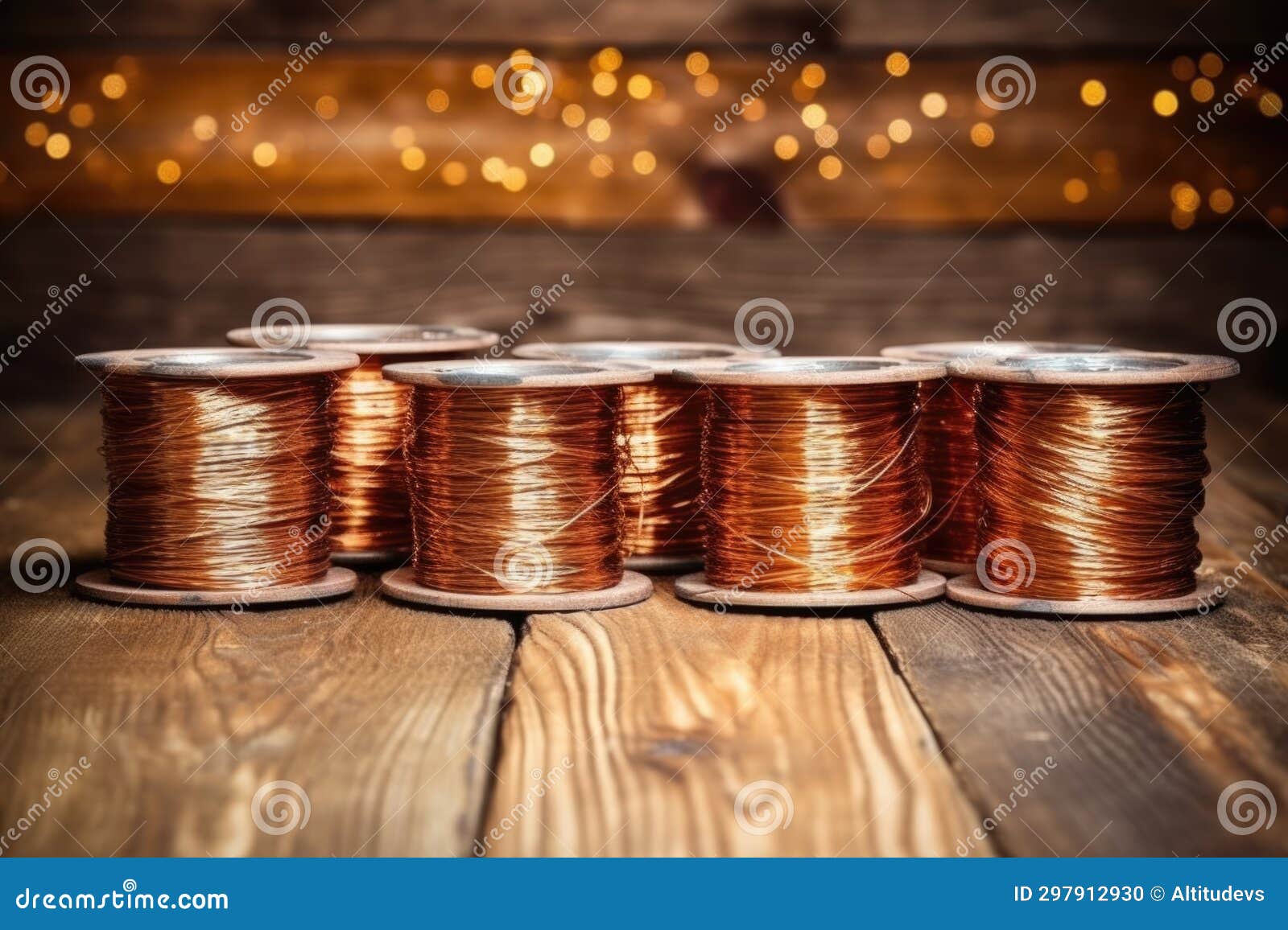 Spools of Copper Wire on a Wooden Backdrop Stock Photo - Image of ...