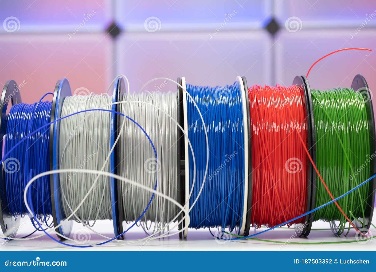 Spools of Plastic Filaments for 3D Printer Stock Photo - Image of coil ...