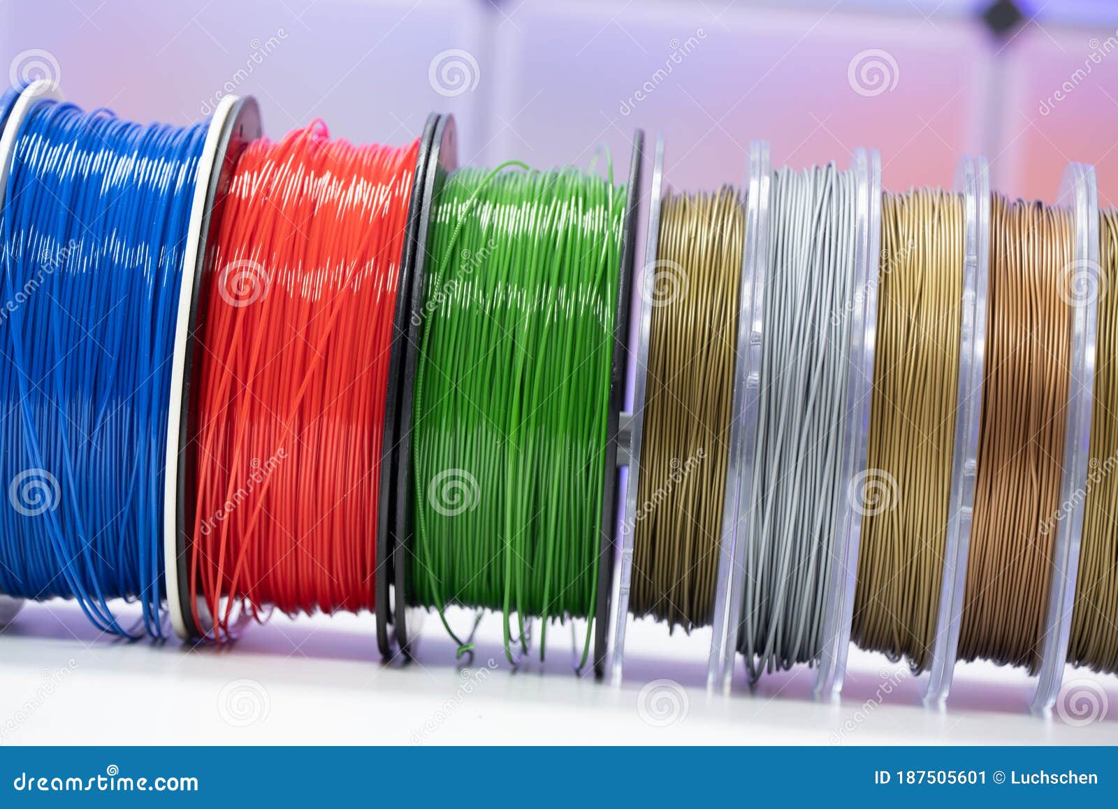 Spools of Plastic Filaments for 3D Printer Stock Image - Image of ...