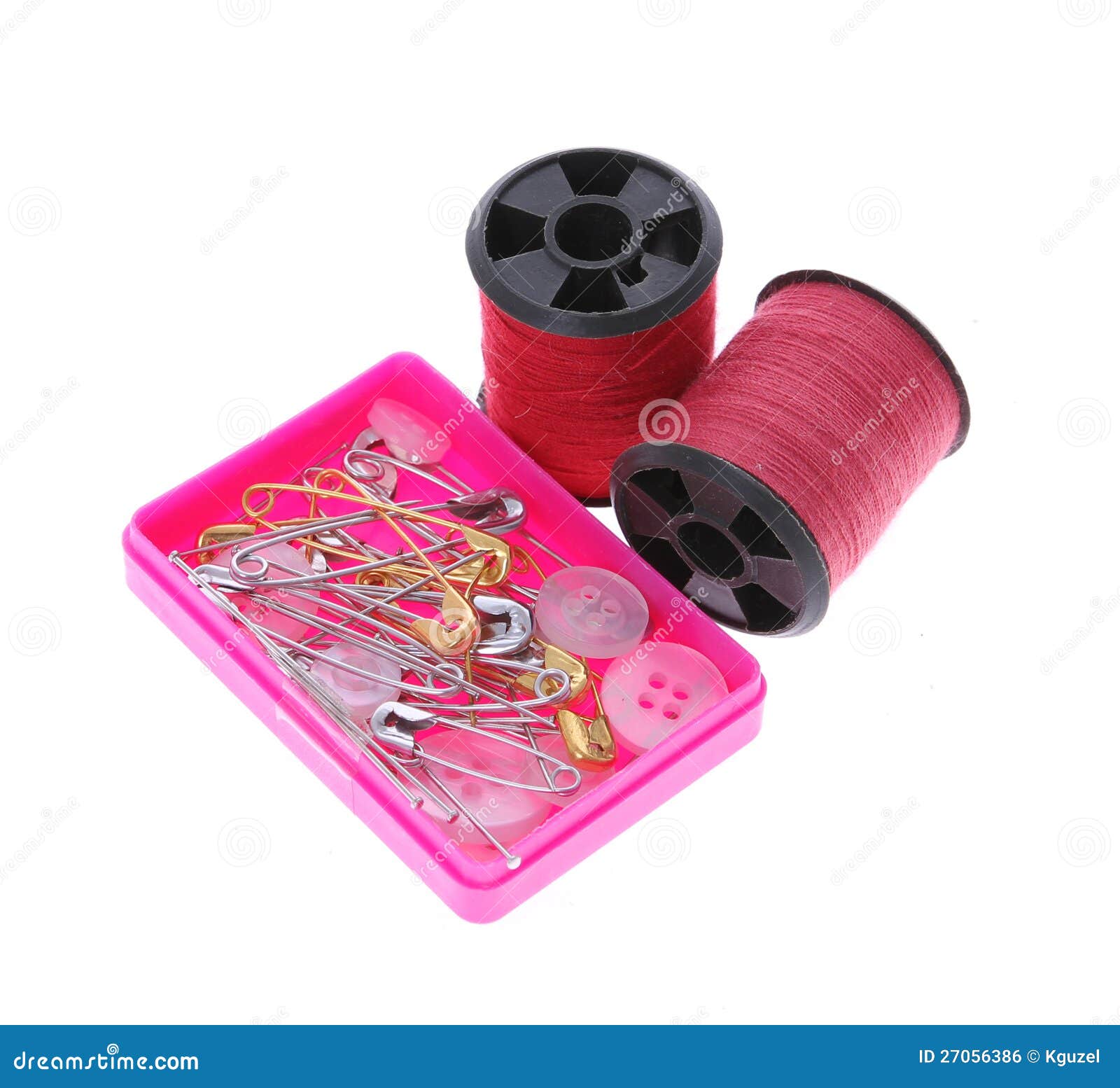 Spools of Thread, Safety Pins and Needles Stock Photo - Image of needle ...