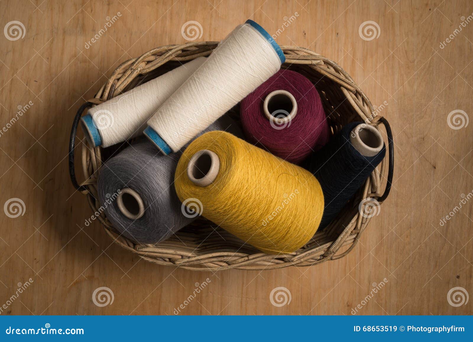 Spools of Thread in Wicker Basket Stock Image - Image of angle ...