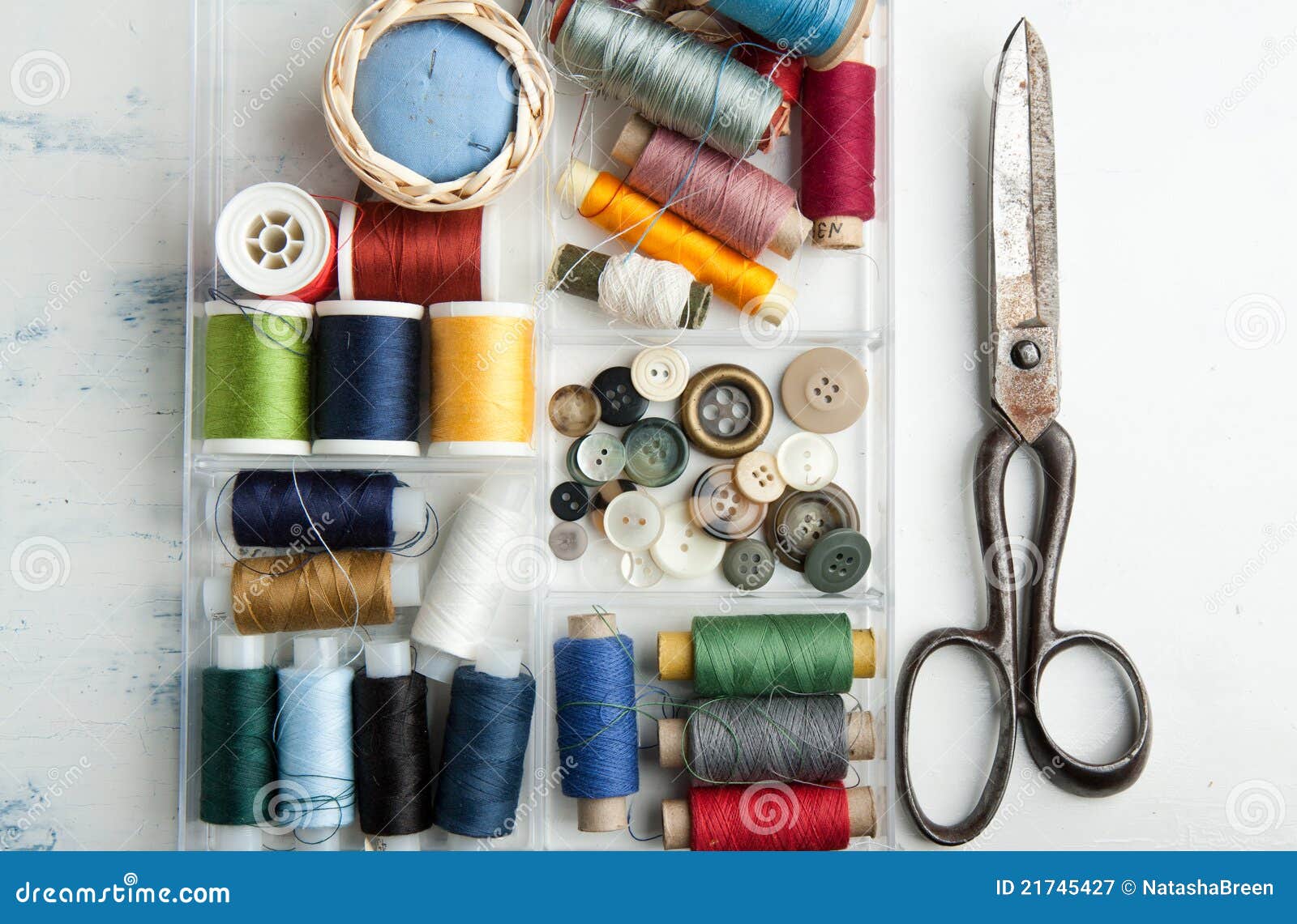 Spools of Threads and Old Scissors Stock Image - Image of textile ...